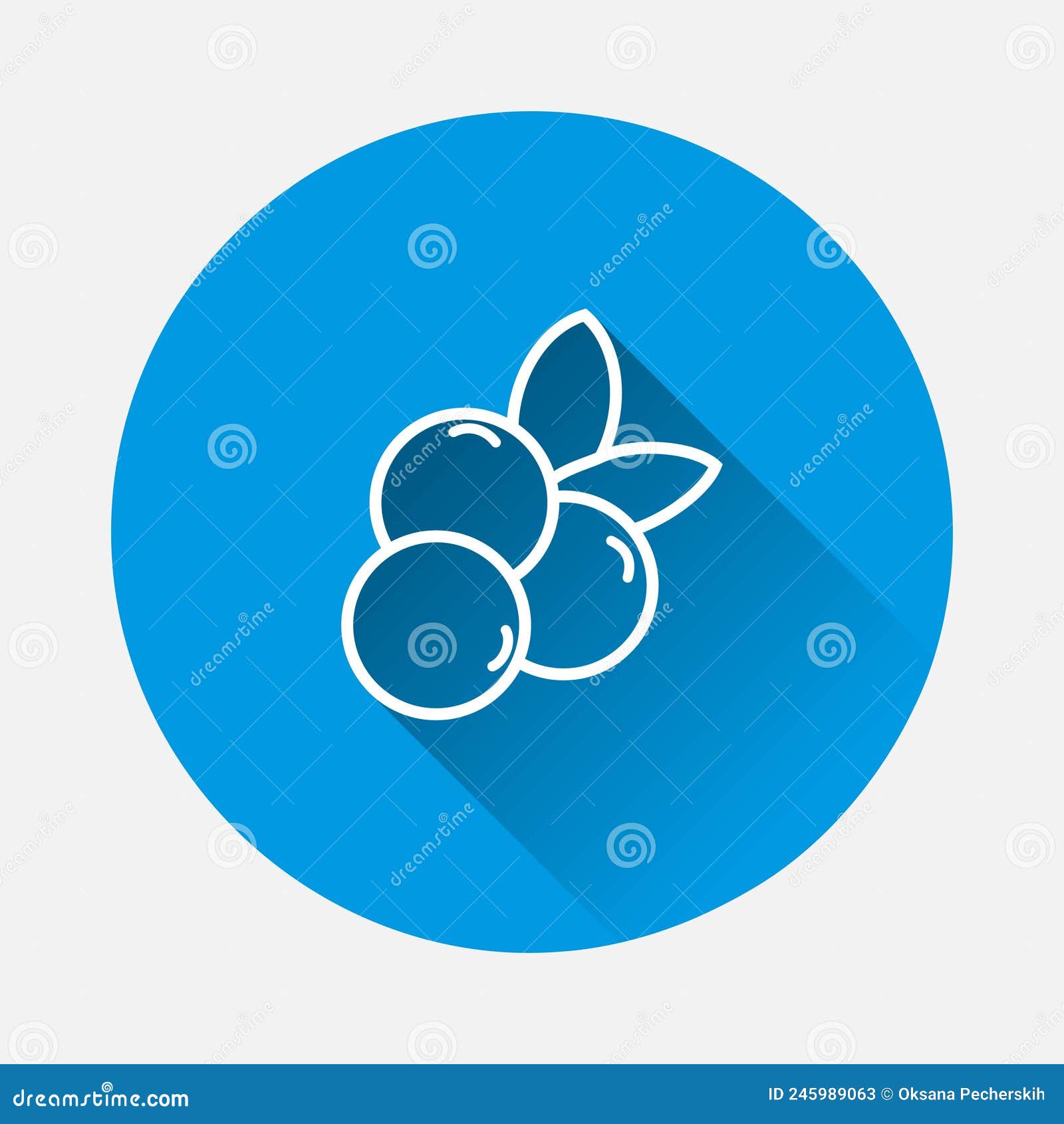 Vector Blueberry Icon on Blue Background. Flat Image with Long Shadow ...