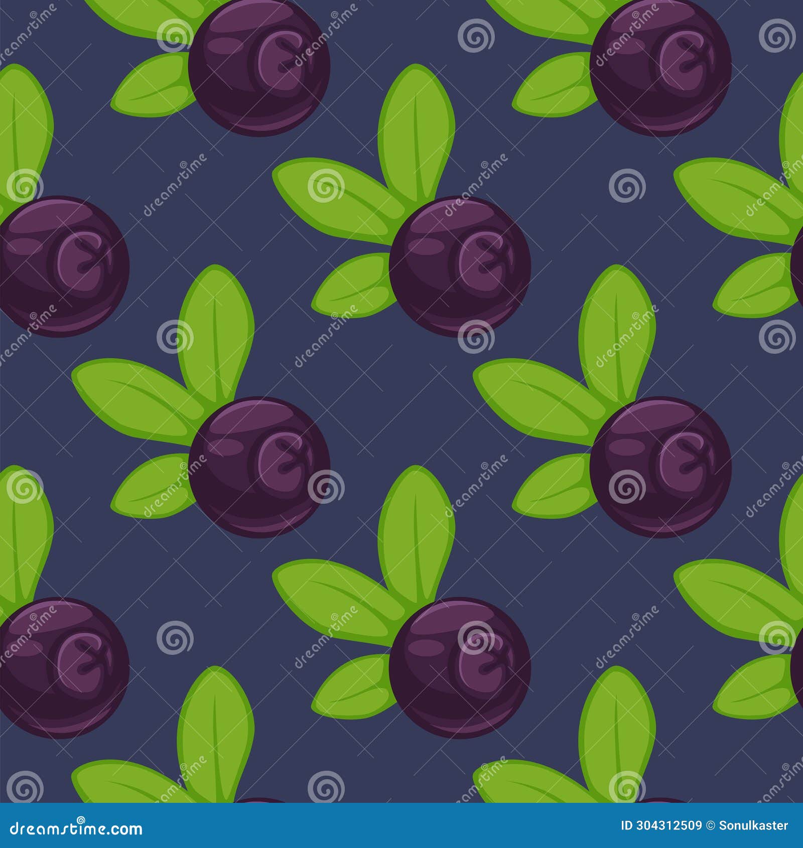 Vector Blueberry Seamless Pattern Featuring Stock Vector - Illustration ...