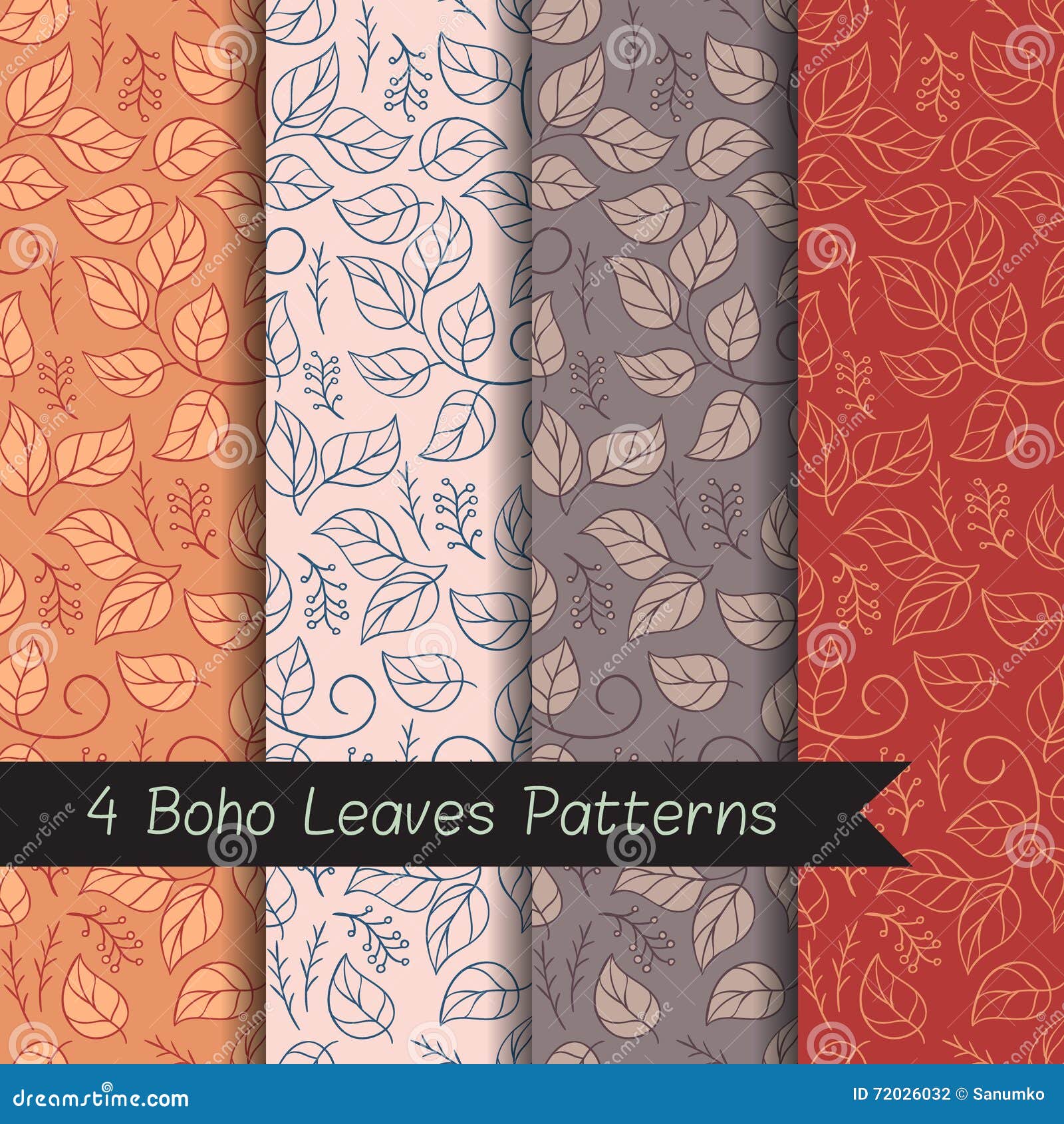 Vector Boho Leaves Patterns Set Stock Vector - Illustration of paper ...
