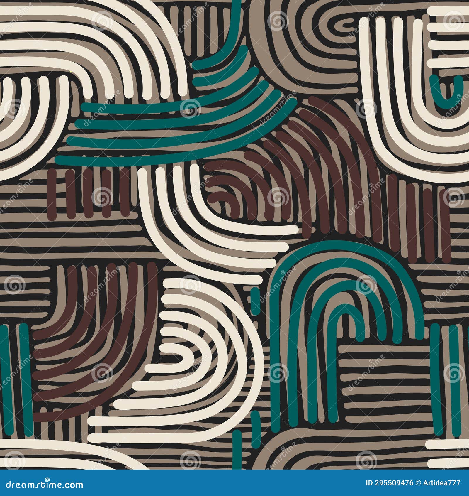 Vector Boho Style Seamless Texture with Striped Organic Rounded Shapes ...