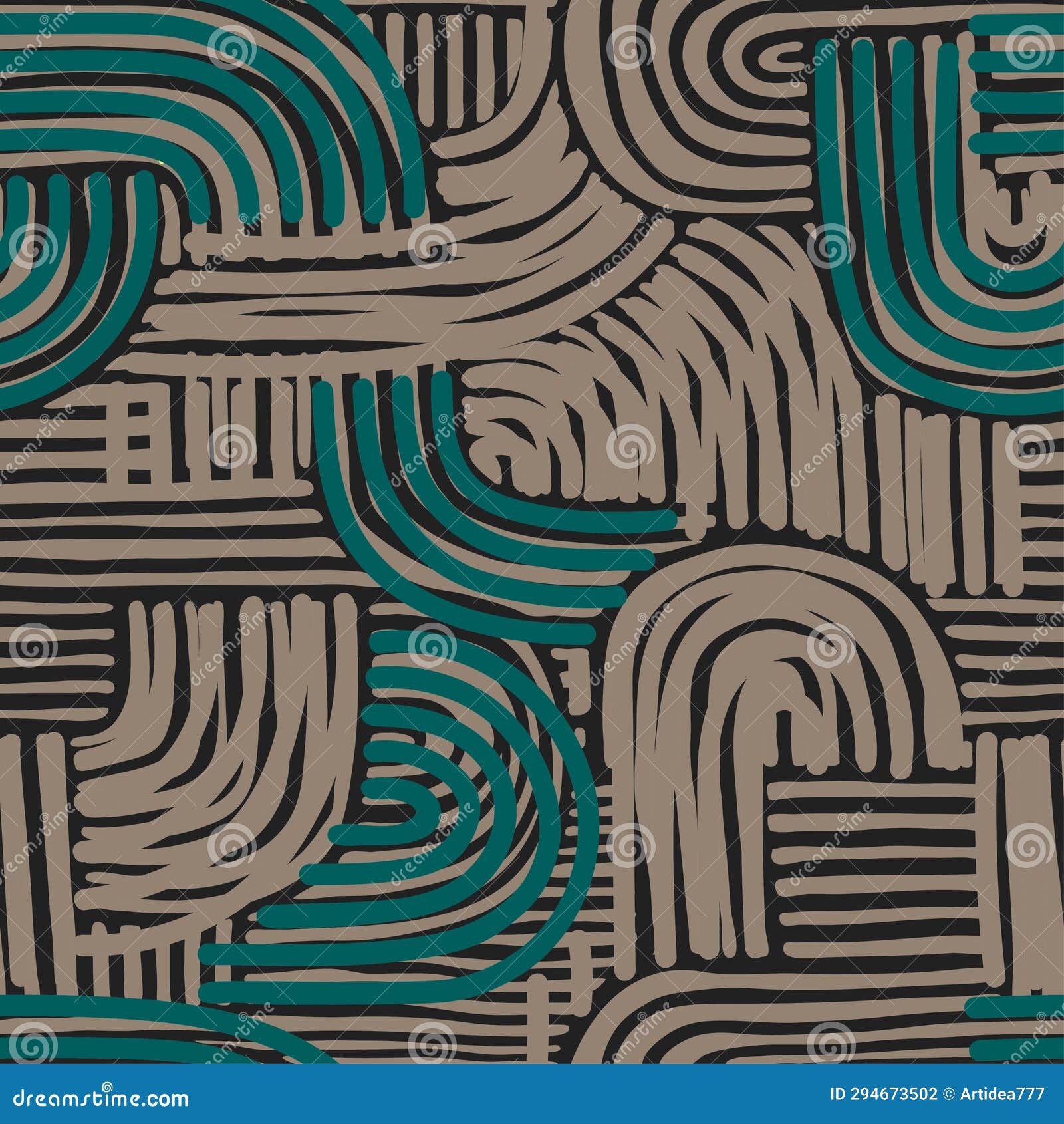 Vector Boho Style Seamless Texture with Striped Organic Rounded Shapes ...