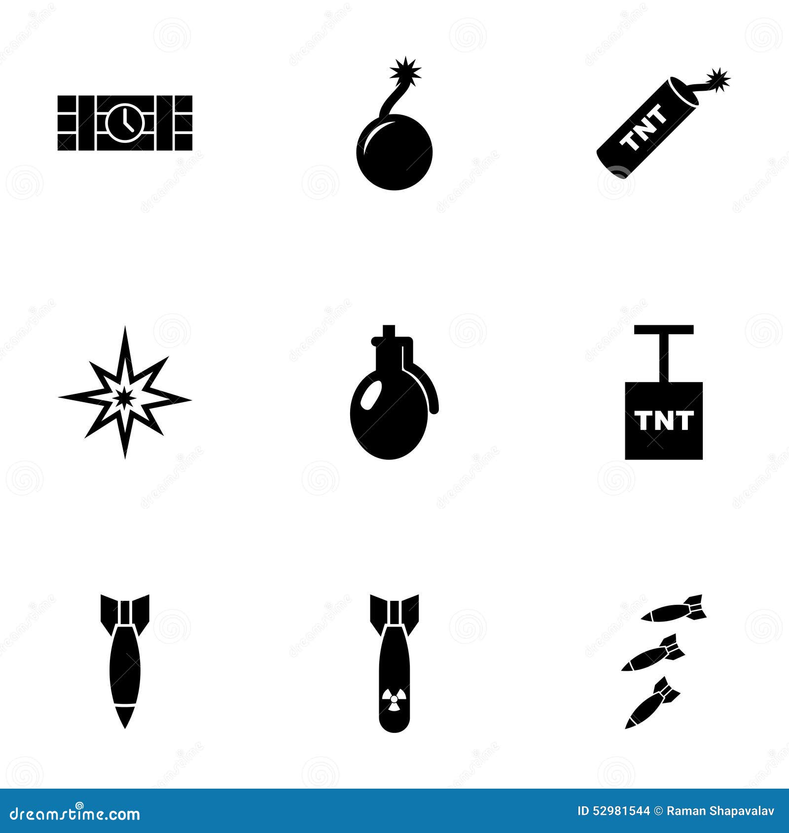 Vector bomb icon set stock vector. Illustration of destruction - 52981544
