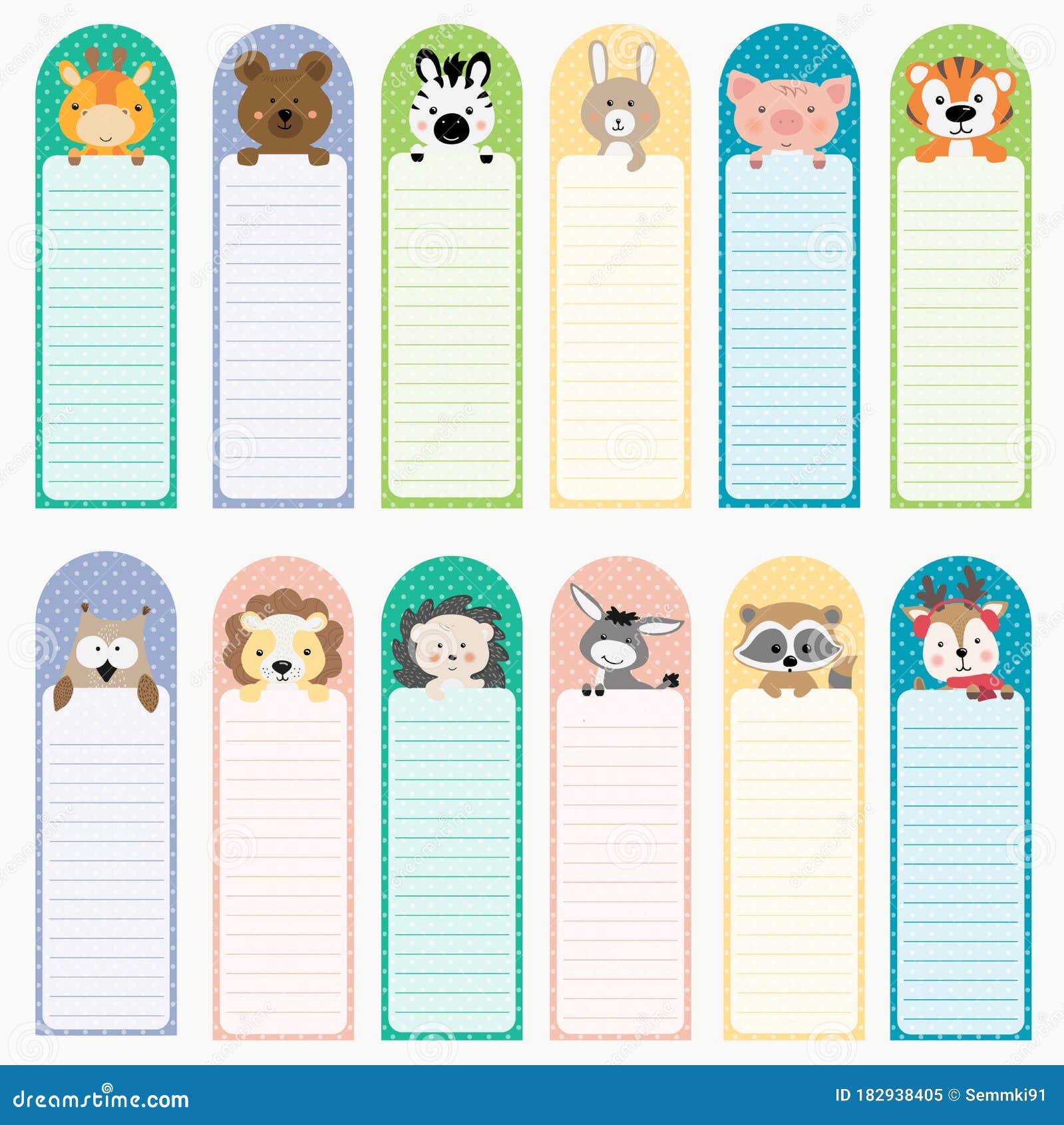 Vector Bookmark Set with Cute Animals Stock Illustration - Illustration ...