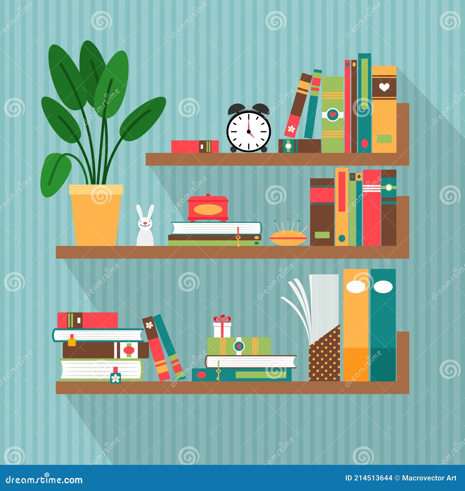 Vector Books on Bookshelves Stock Vector - Illustration of note ...