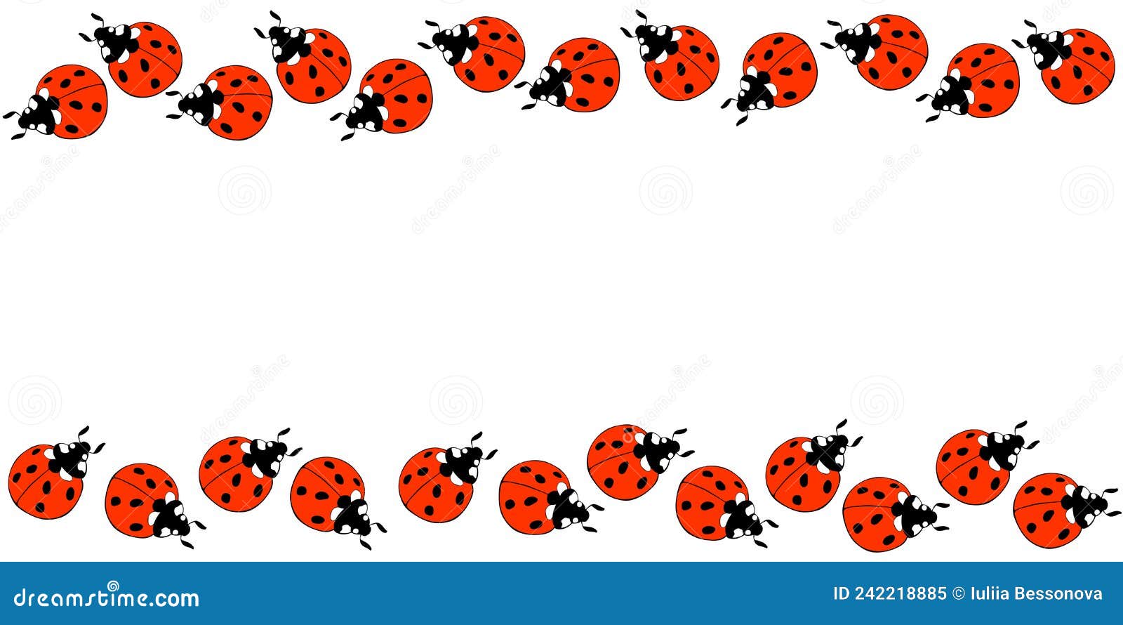 Vector Border, Frame of Cute Red Ladybugs. Horizontal Top and Bottom ...