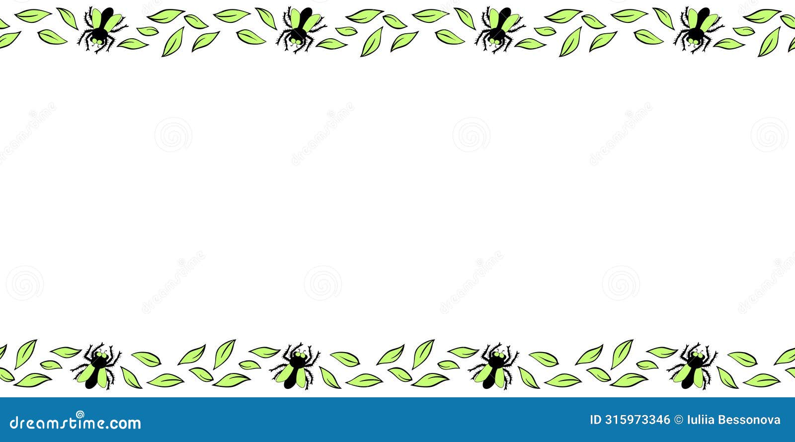 Vector Border, Frame From Of Flies, Leaves In Doodle Flat Style ...
