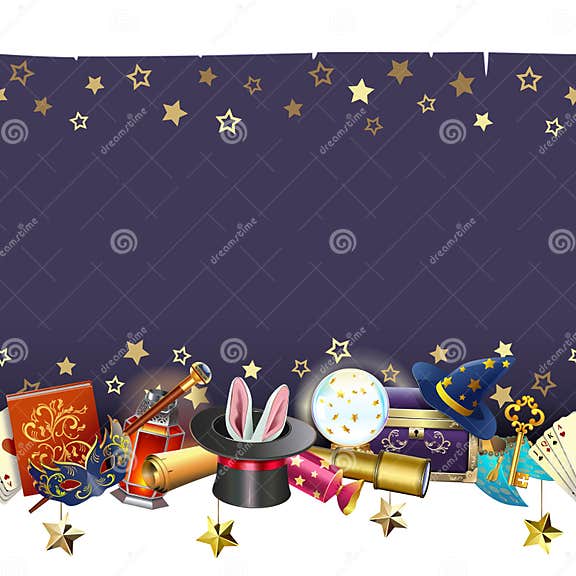Vector Border with Magic Accessories Stock Vector - Illustration of ...
