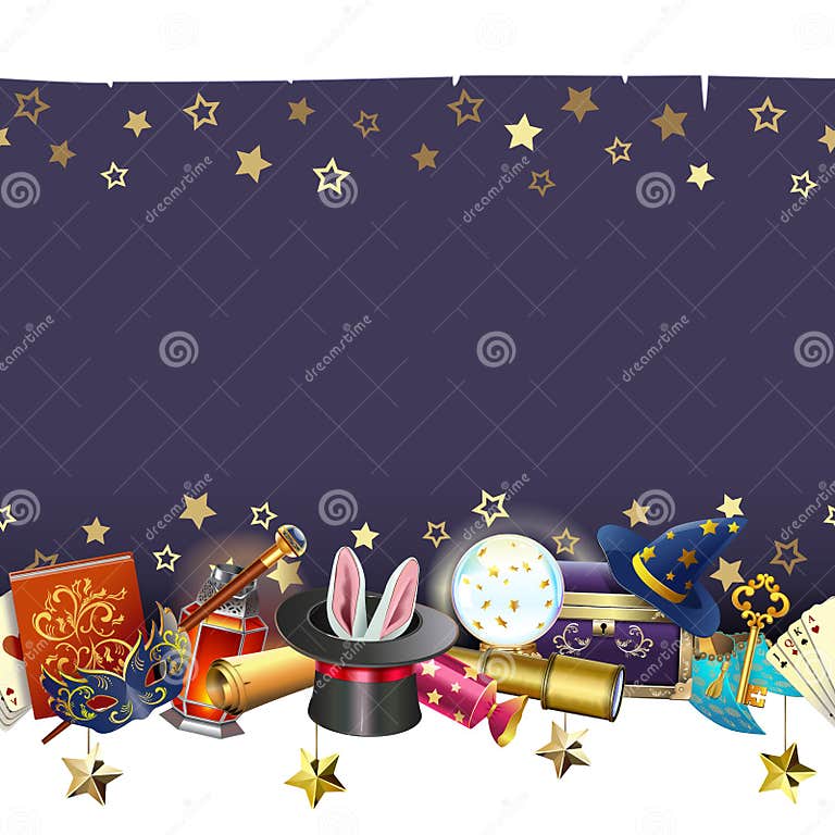 Vector Border with Magic Accessories Stock Vector - Illustration of ...