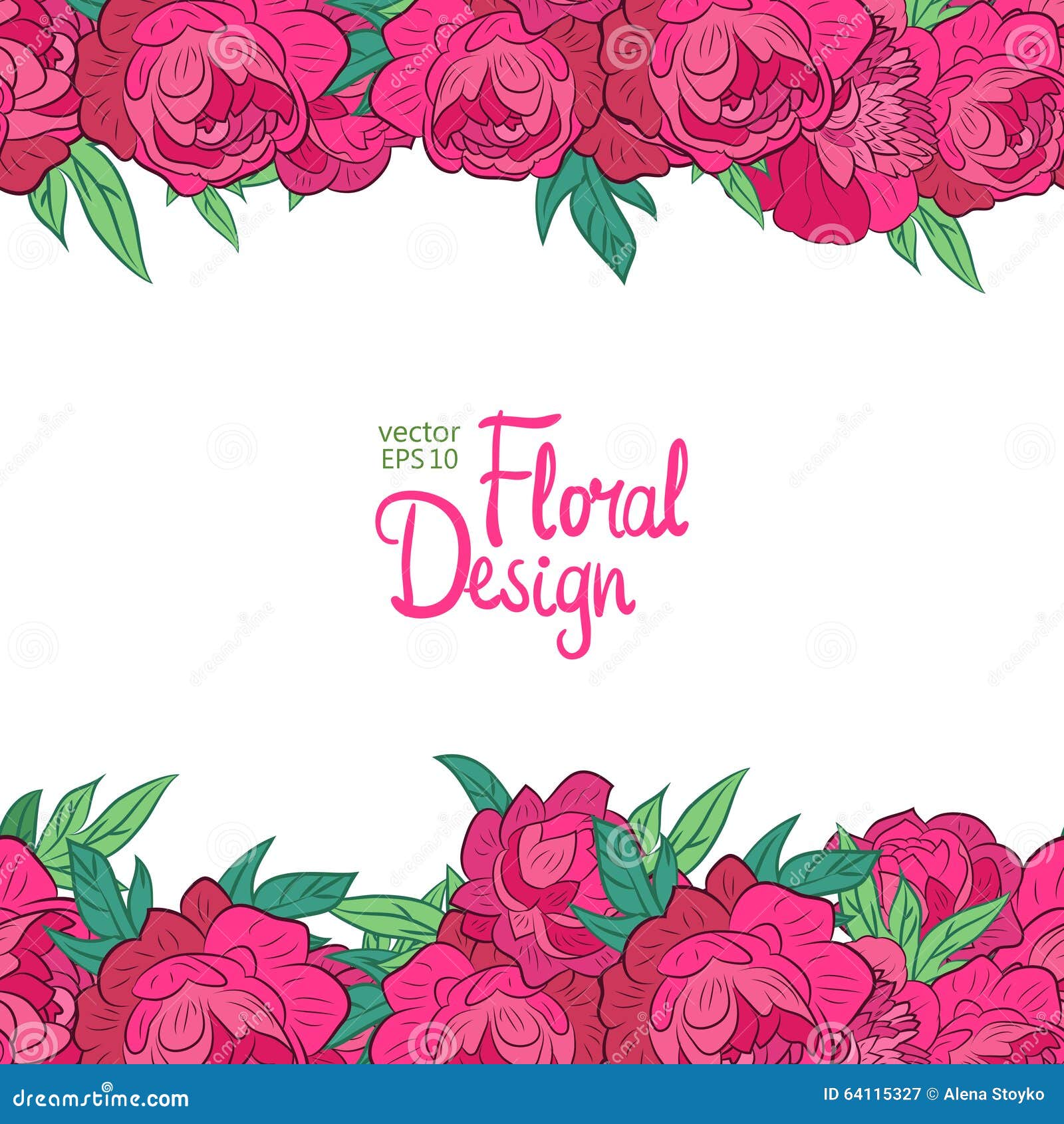 Vector border with peonies stock vector. Illustration of decorative ...