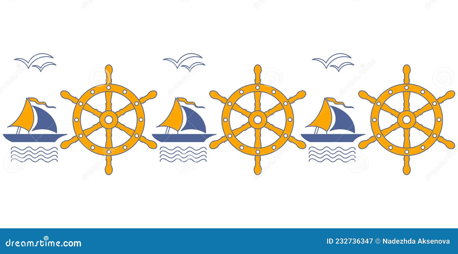 Vector Border, Sailing Yacht , Seagulls and Steering Wheel Stock Vector ...