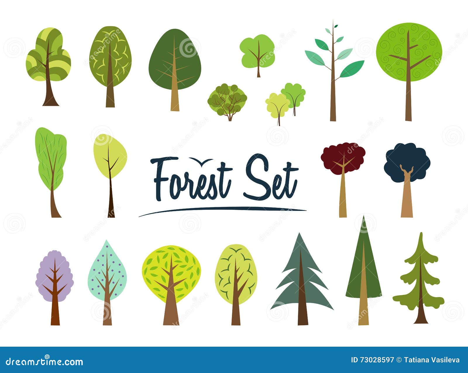 Vector Bosreeks Verschillende Bomen En Struiken Vector Illustratie ...