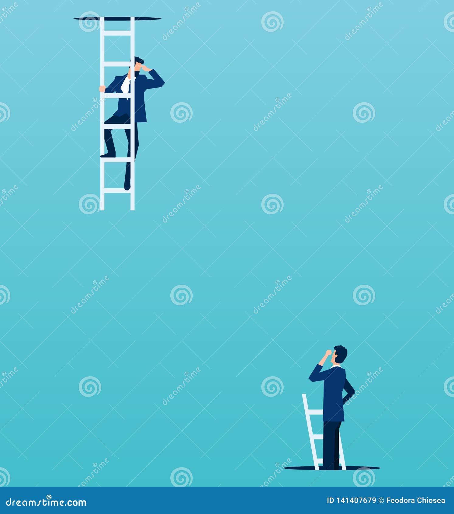 Vector of Boss Looking Down from a Top To a Employee Climbing Up from ...