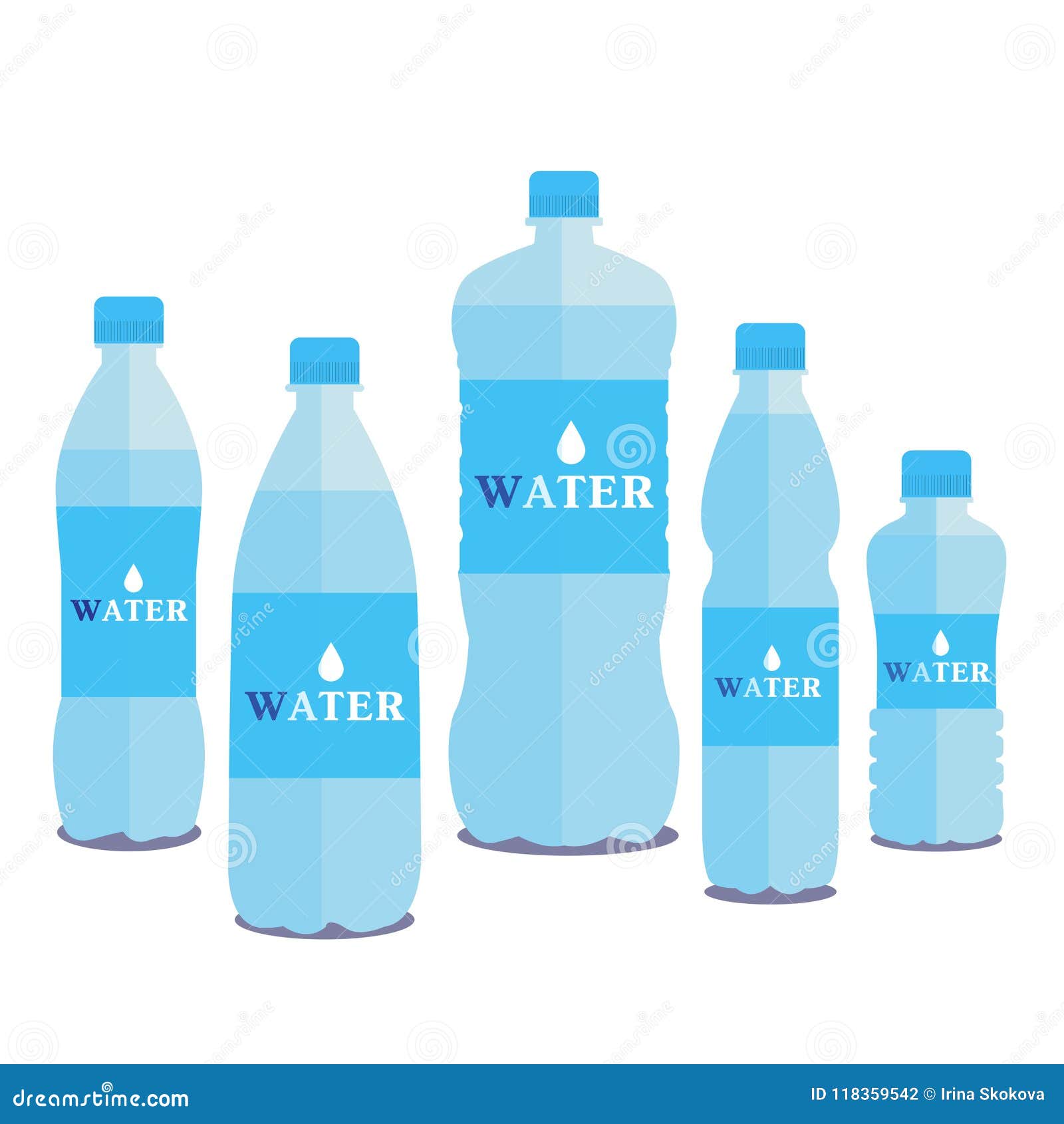 SEt of Five Bottles of Pure Water Stock Vector - Illustration of ...