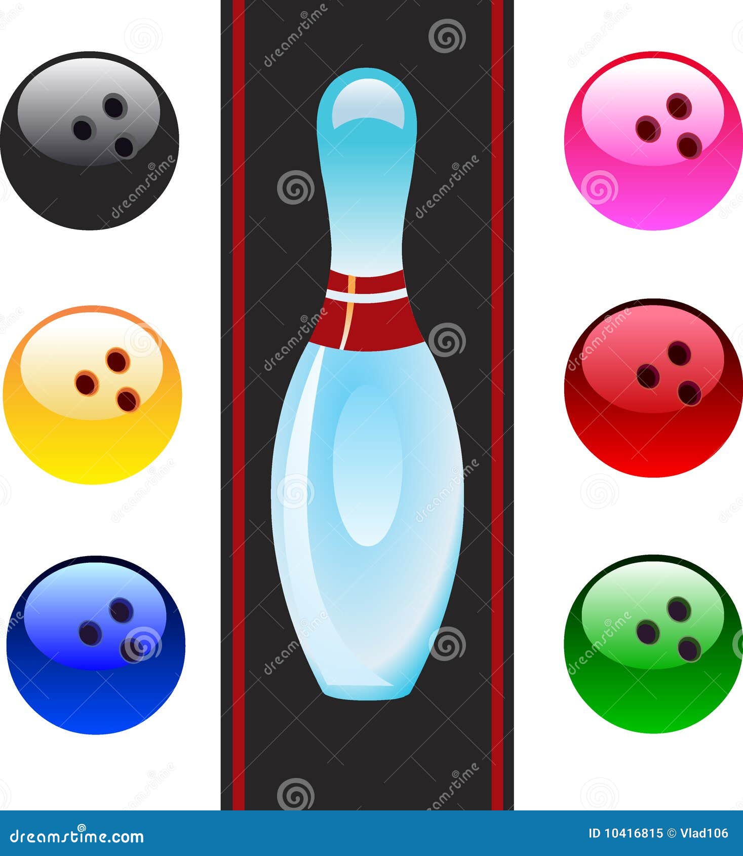 Vector Bowling Balls and Bowling Pin. Stock Vector - Illustration of ...