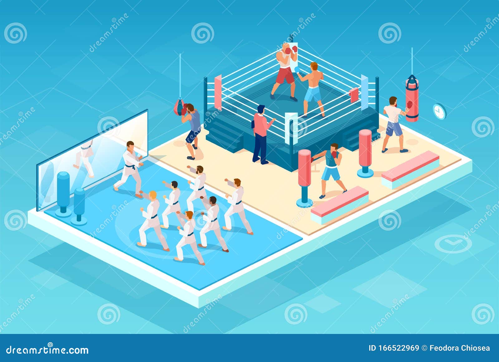 Vector of a Boxing, Karate Club with Professional Fighters Practicing ...