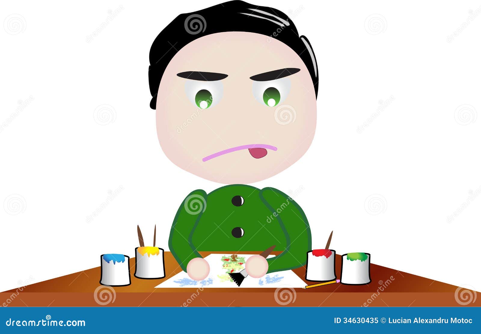 Vector Boy Character Focused at Painting Stock Vector - Illustration of ...