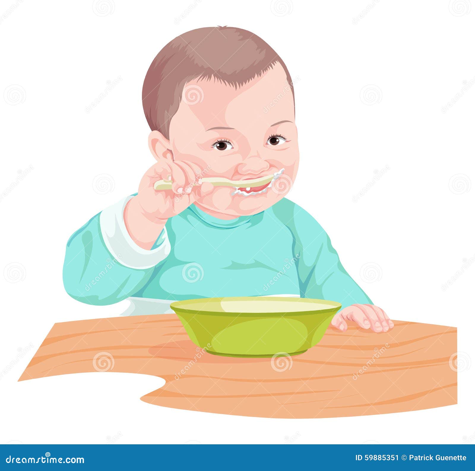 Vector of Boy Eating Food with Spoon. Stock Vector - Illustration of ...