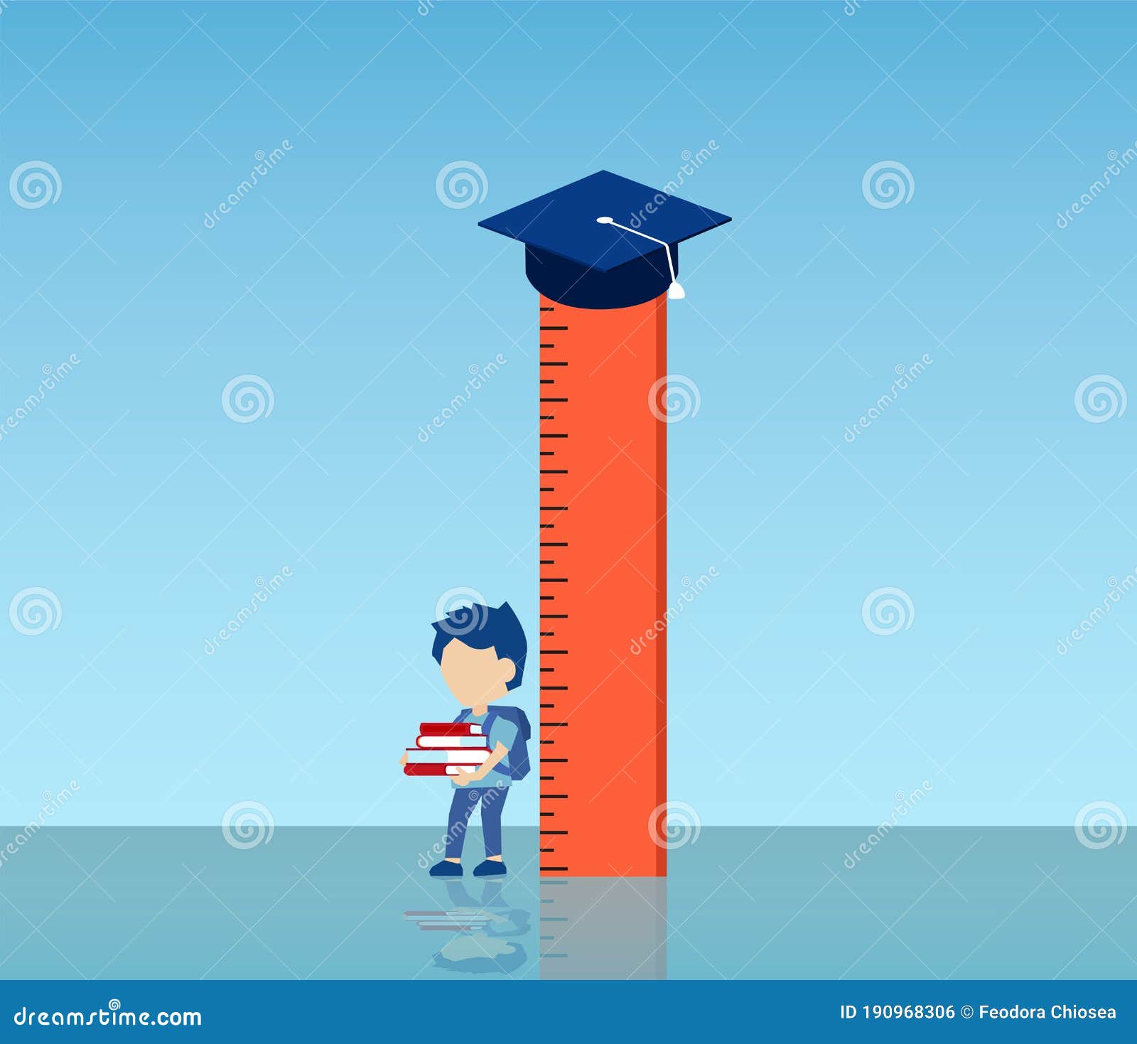 Vector of a Boy Holding Books Standing by a Ruler with Graduation Cap ...