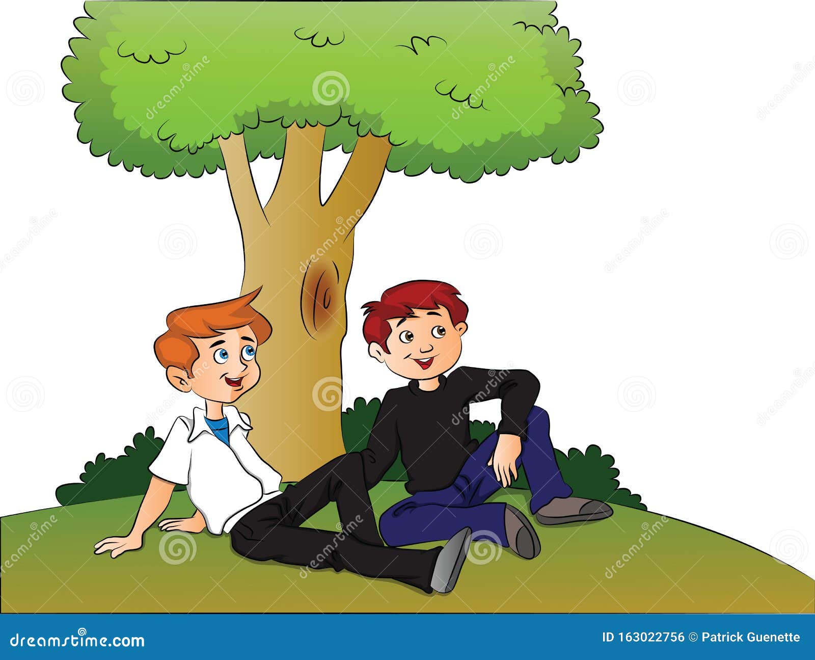 Vector of Boys Relaxing Under a Tree Stock Vector - Illustration of ...