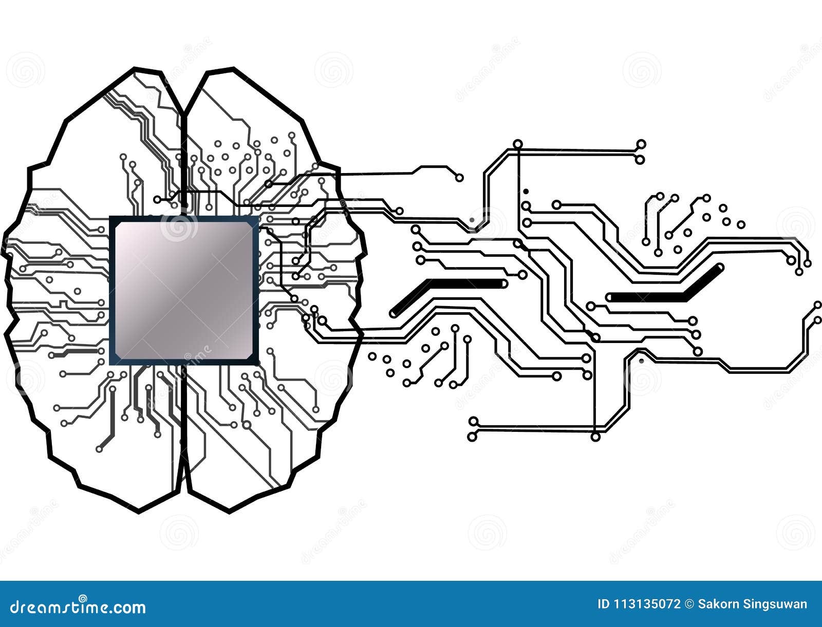 Vector Brain With Circuit Human. Concept Illustration Of Proces ...