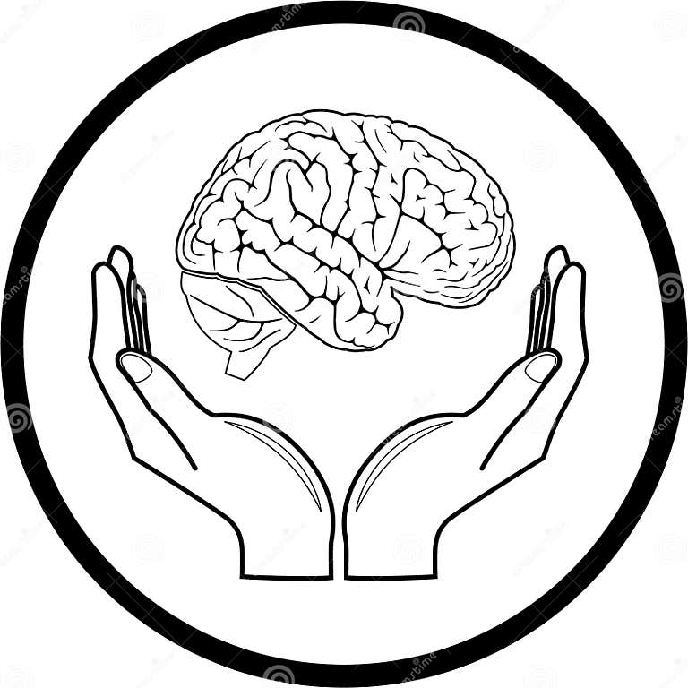 Vector brain in hands icon stock vector. Illustration of lobe - 5352967