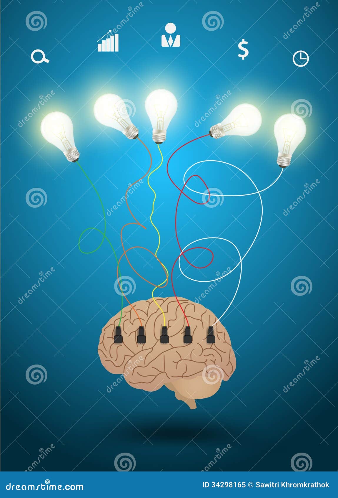 Vector Brain with Light Bulb Idea Concept Stock Vector - Illustration ...