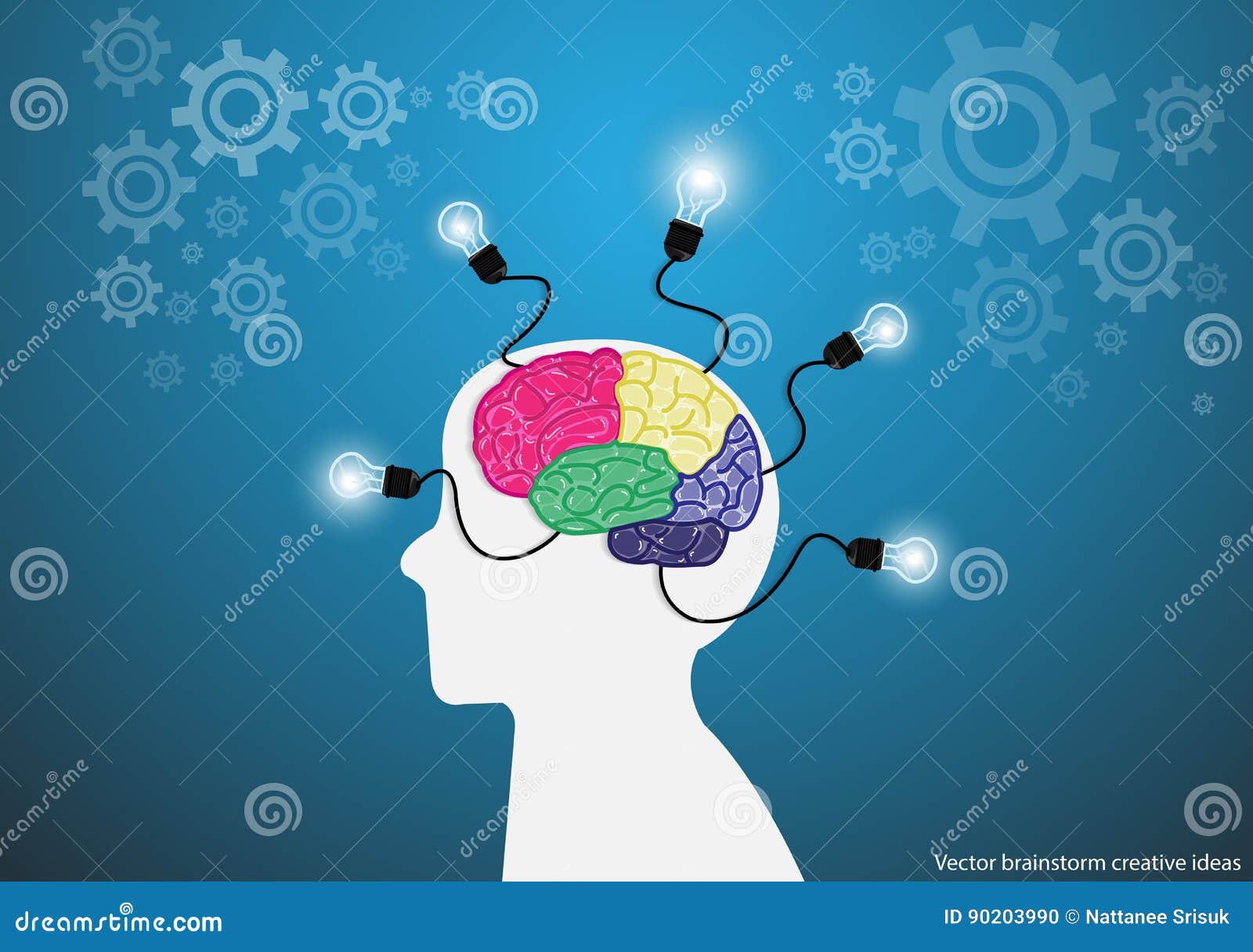 Vector Brainstorm Ideas with Creative Brain Bulb Cog Flat Design Stock ... Vector Brainstorm Ideas with Creative Brain Bulb Cog Flat Design Stock ...