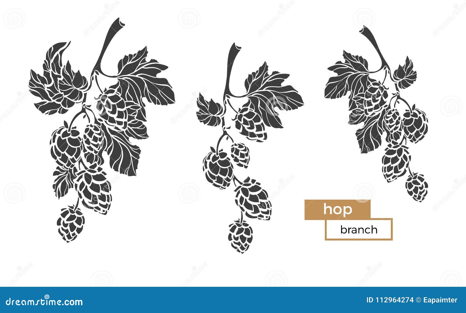 Vector branch of hops. Set stock vector. Illustration of design - 112964274