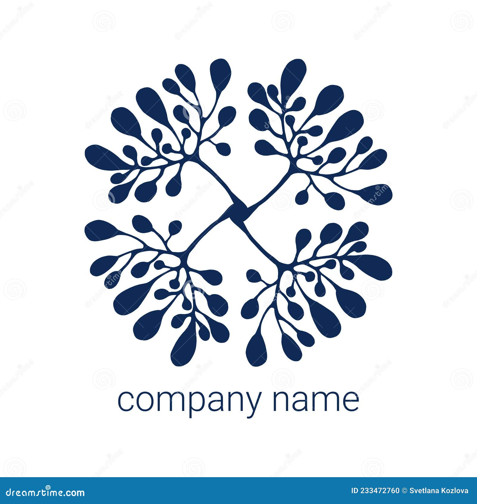 Vector Branch with Leaves, Round Shapes and Solid Color. Abstract ...