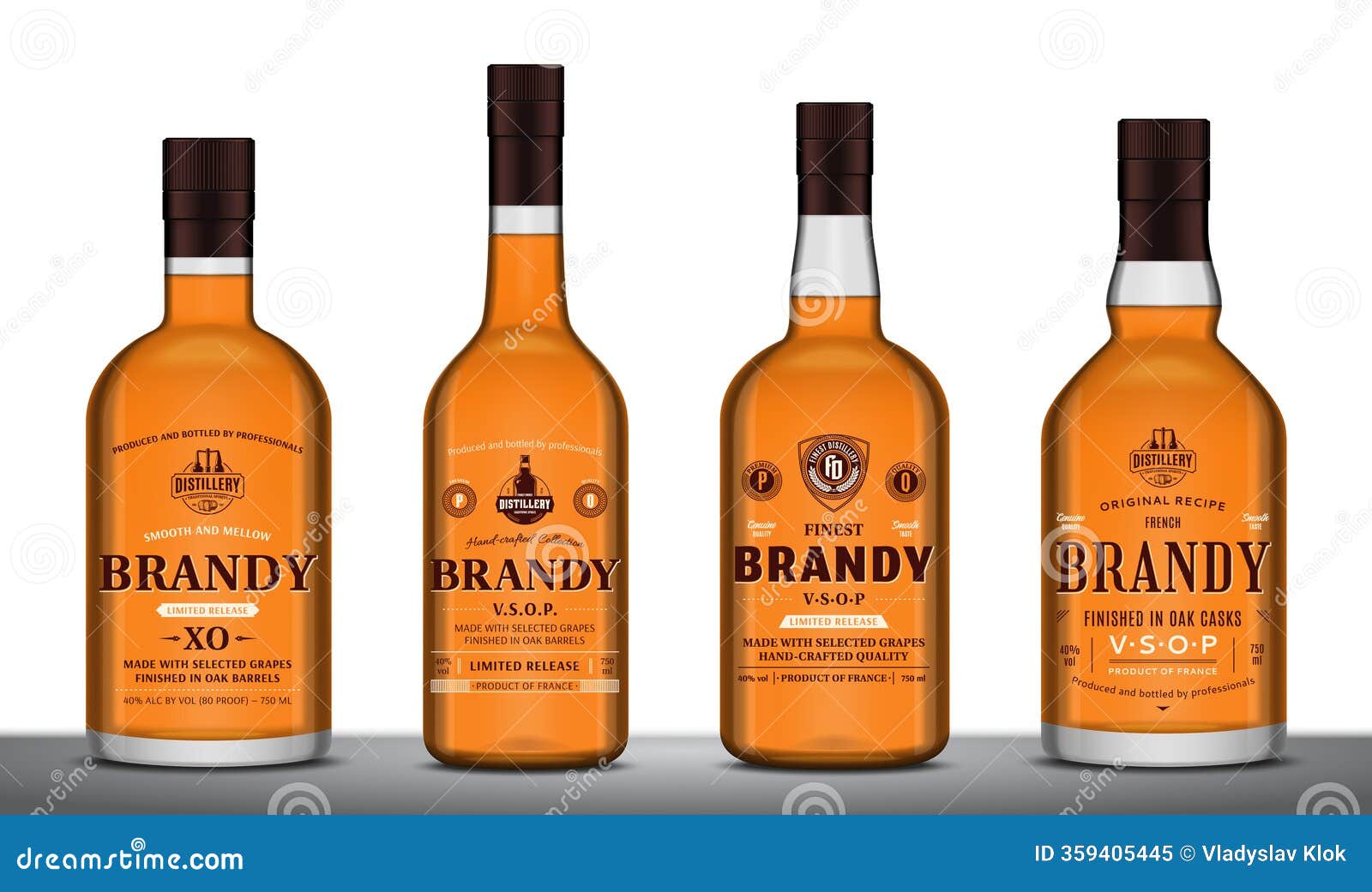 Vector Brandy Labels. Brandy Glass Bottle Mockups Stock Vector ...