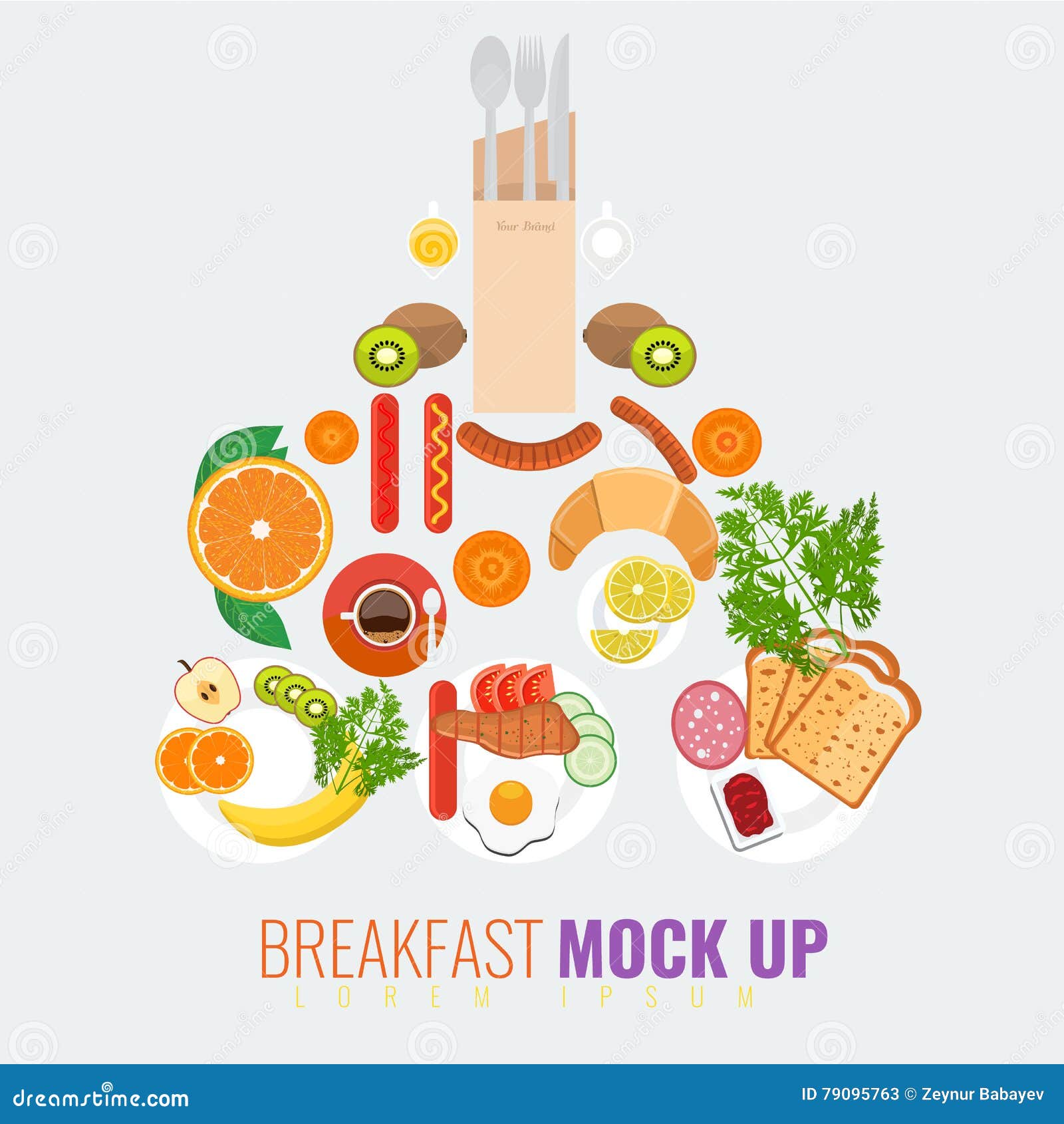 Vector Breakfast Mockup Concept with Food and Drinks Stock Vector ...