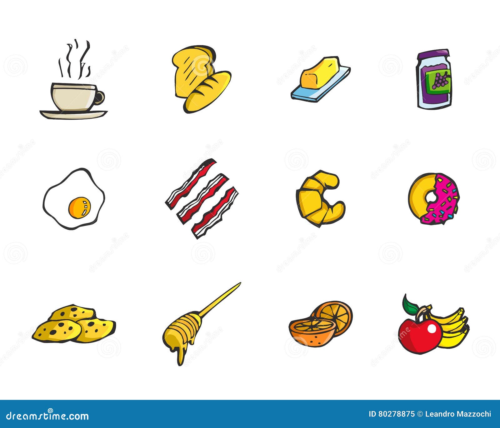 Vector Breakfast Snack Icon Set Stock Vector - Illustration of meal ...
