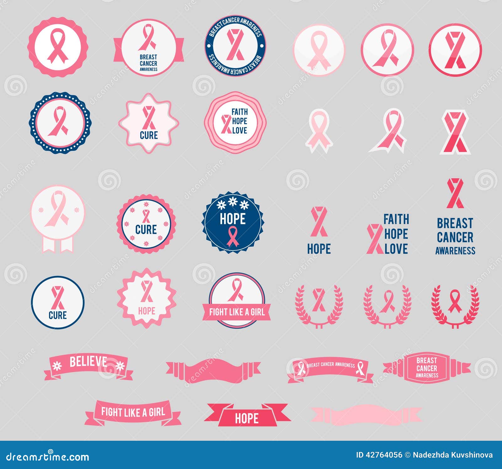Vector Breast Cancer Awareness Ribbons and Badges Stock Vector ...