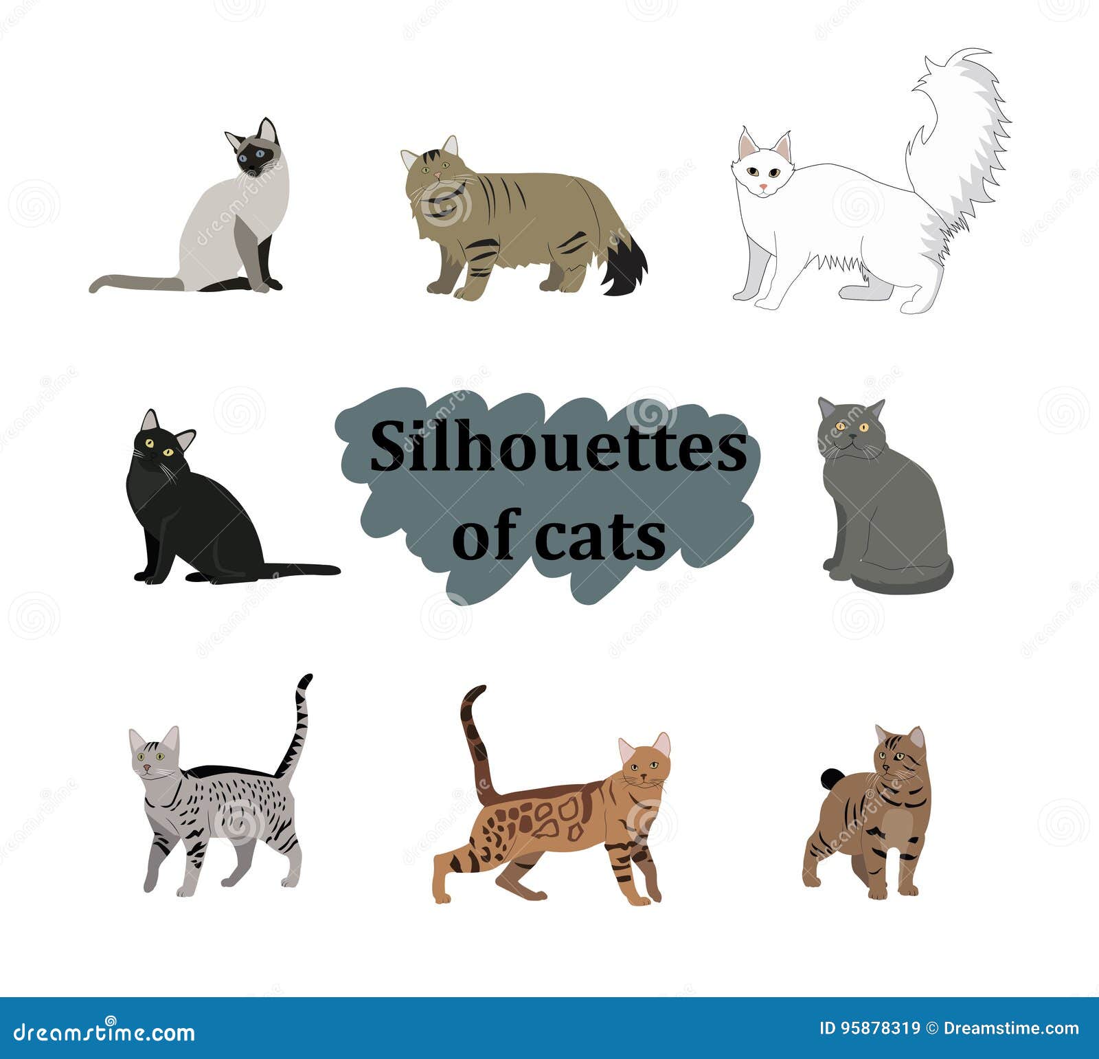 Vector Breed Cats Icons Set. Stock Vector - Illustration of kitten ...