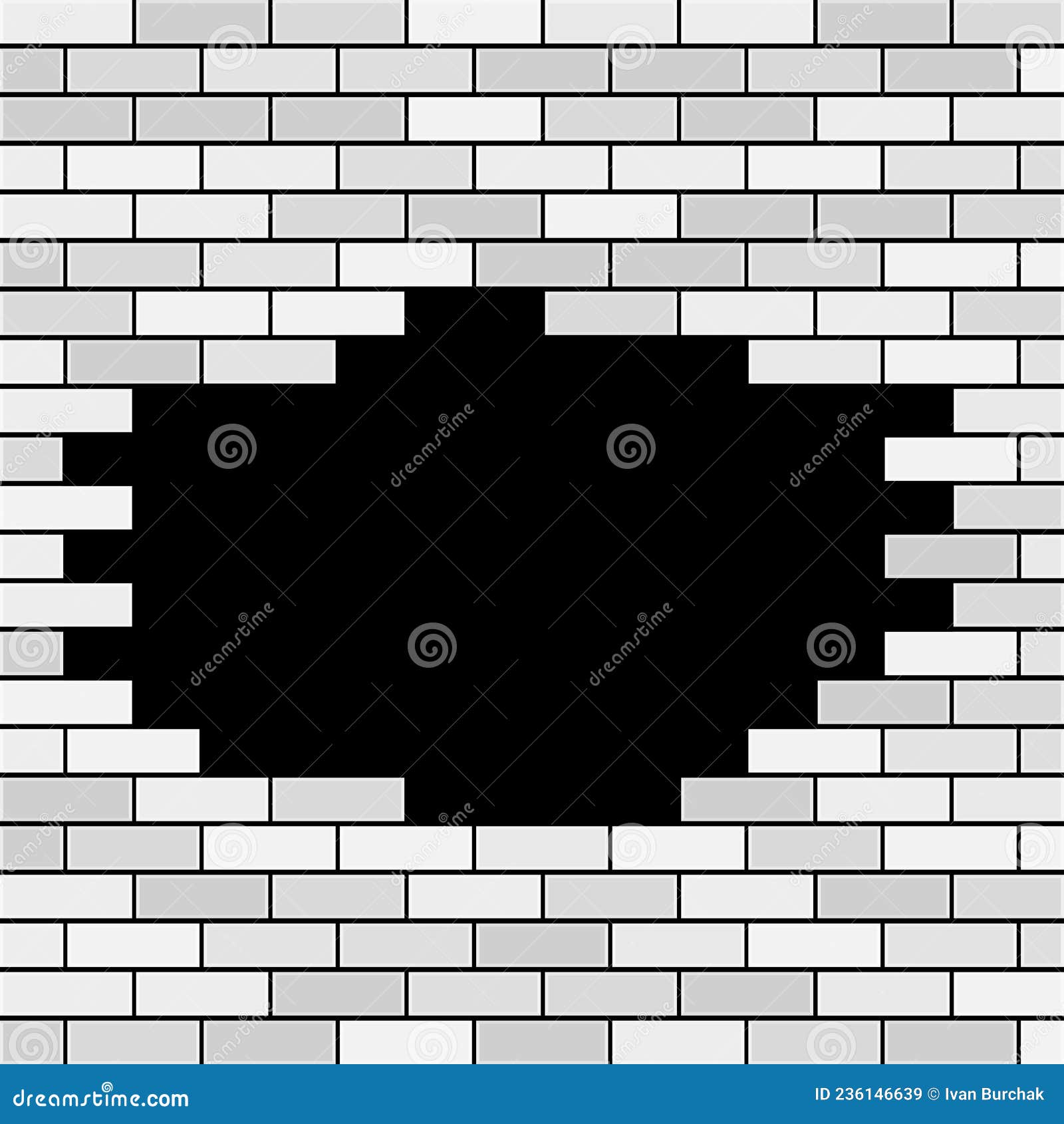 Vector Brick Wall with Hole - White Stock Illustration - Illustration ...