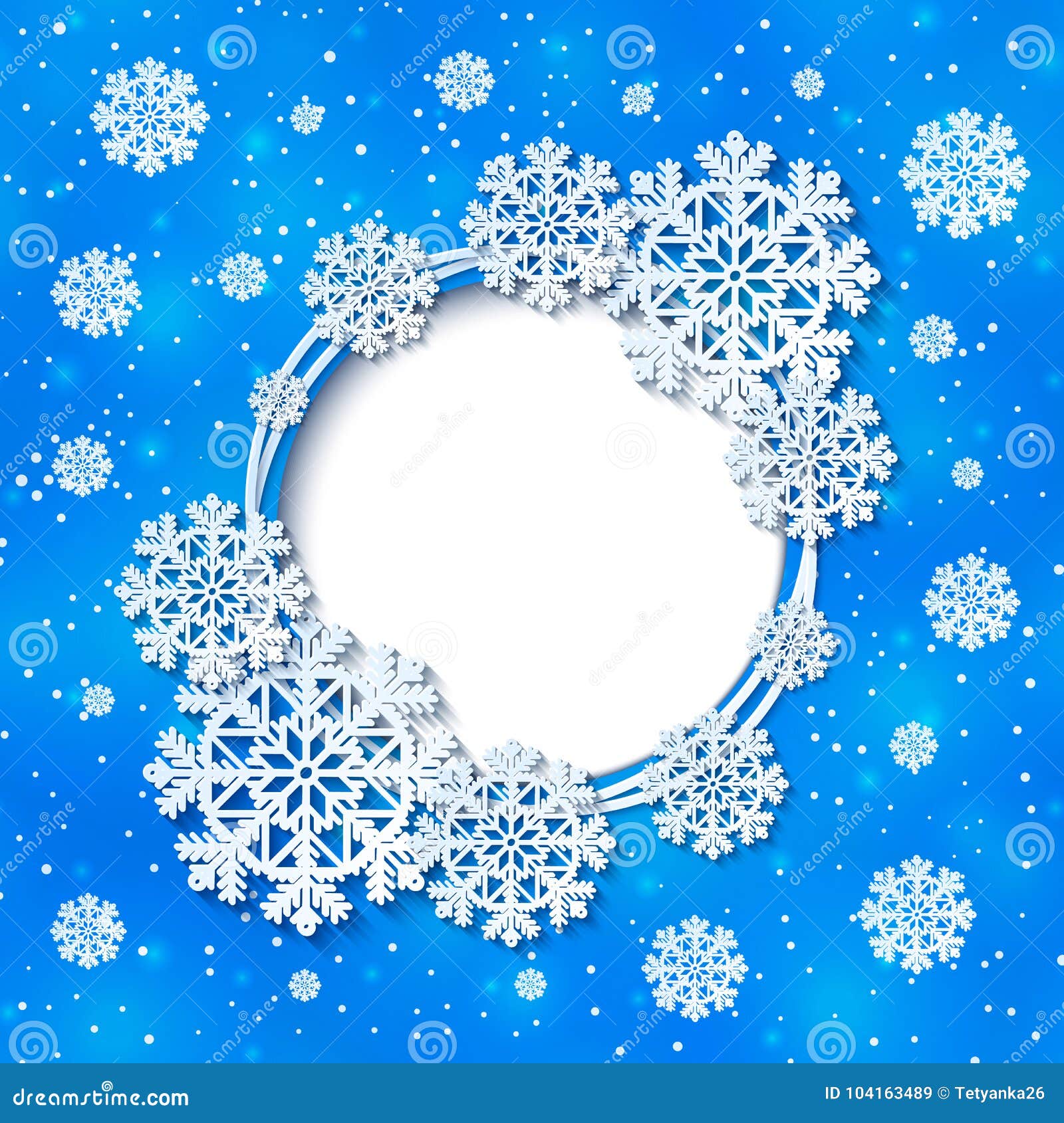 Winter Round Frame With Snowflakes And Stars - Vector Linear ...