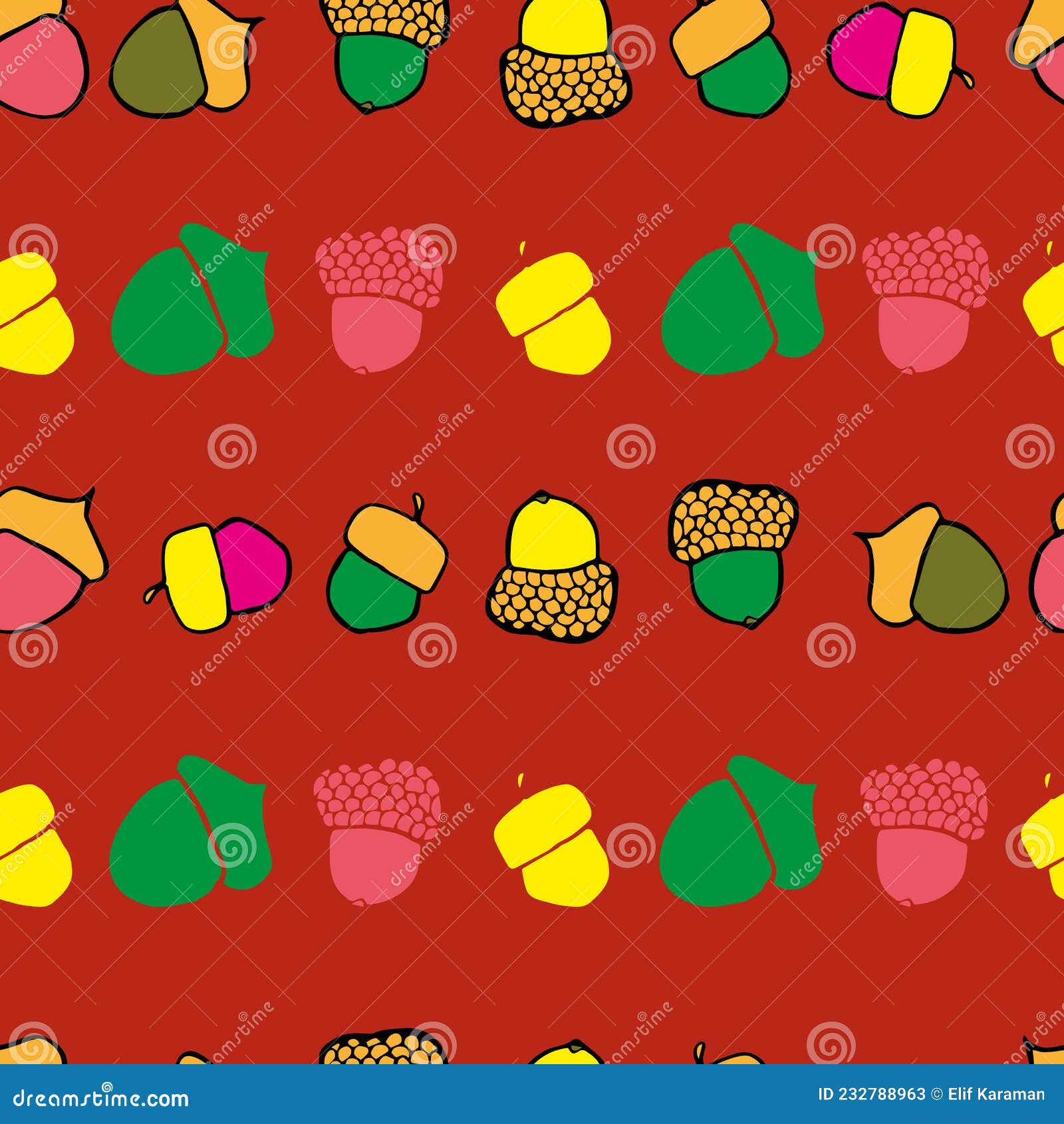 Vector Bright Color Acorns Linear Background Pattern Stock Vector ...