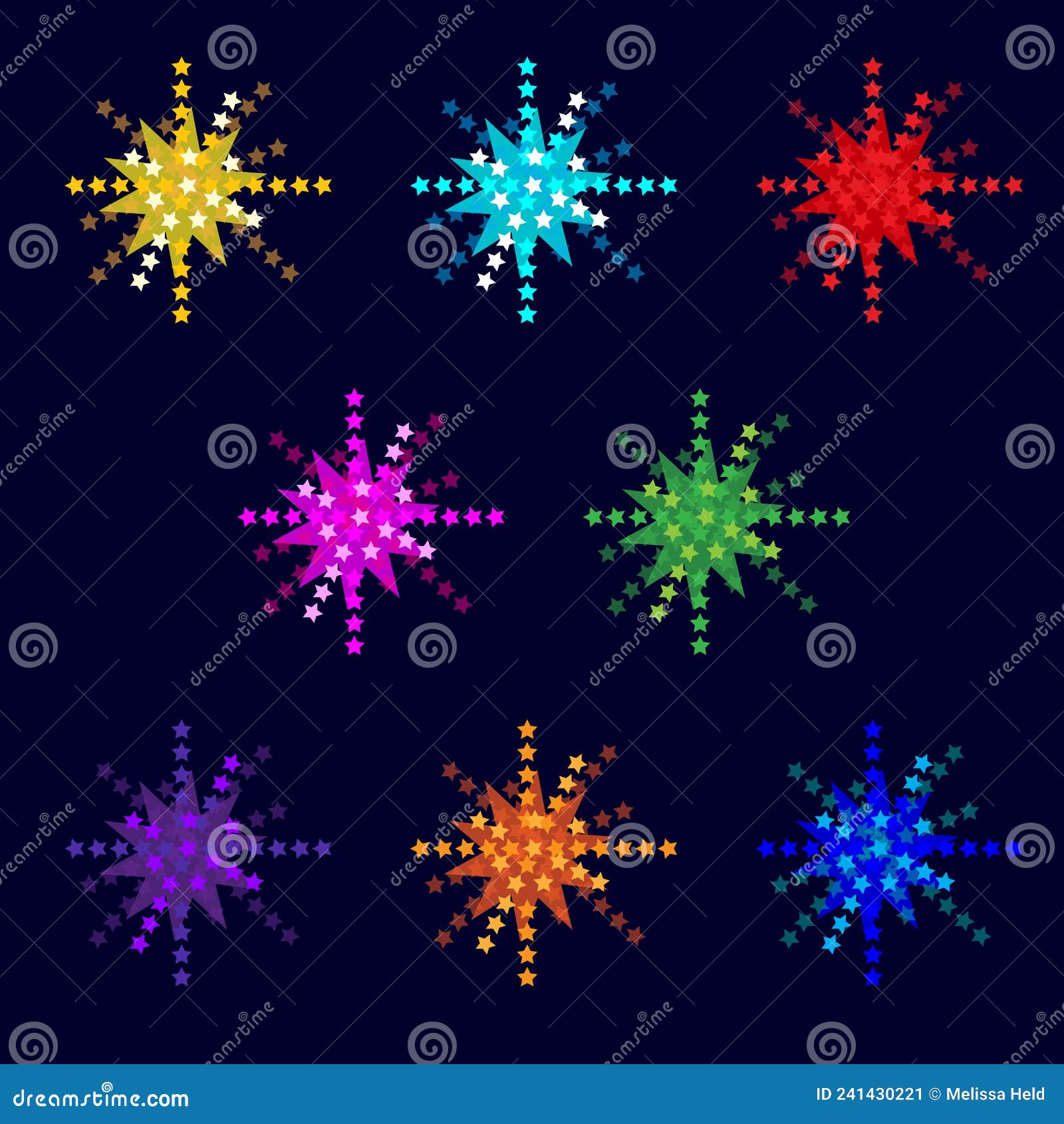 Vector Bright Colorful Fireworks with Stars Stock Vector - Illustration ...