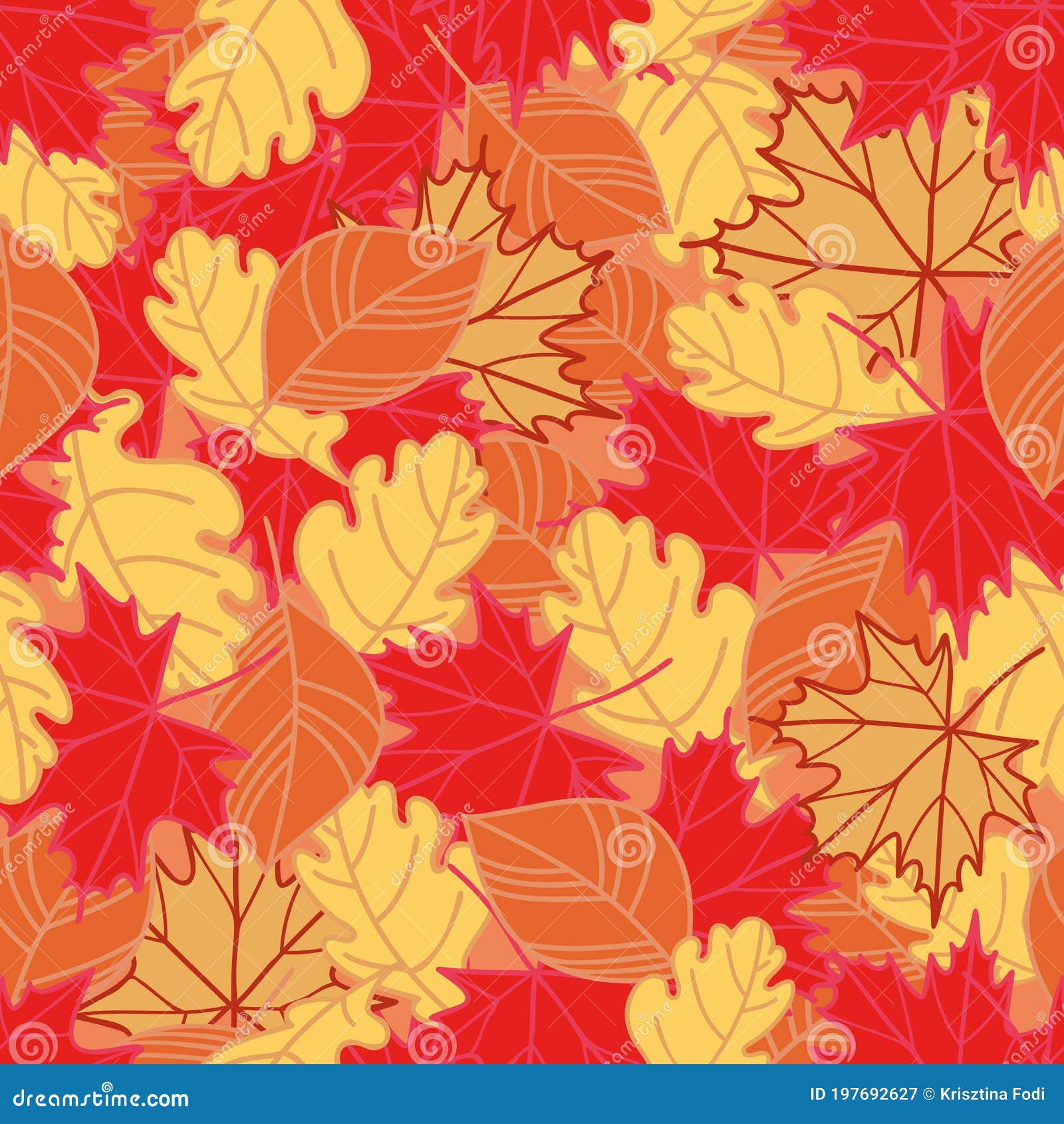 Vector Bright Coloured Autumn Leaves Repeat Pattern Background. Stock ...