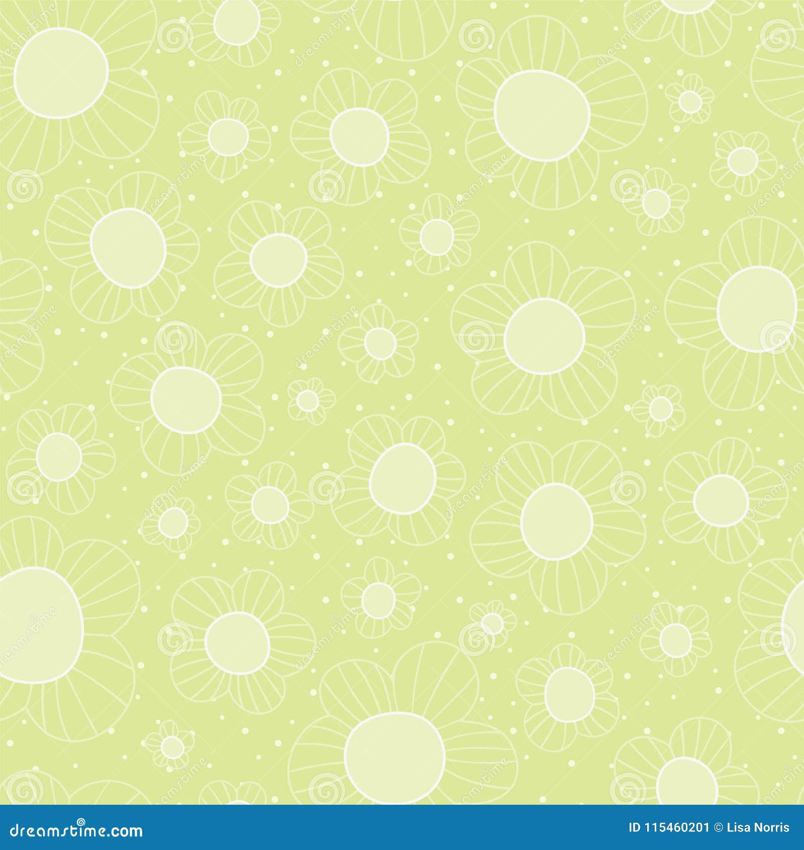 Vector Bright Lime Lined Flowers Seamless Pattern Stock Illustration ...