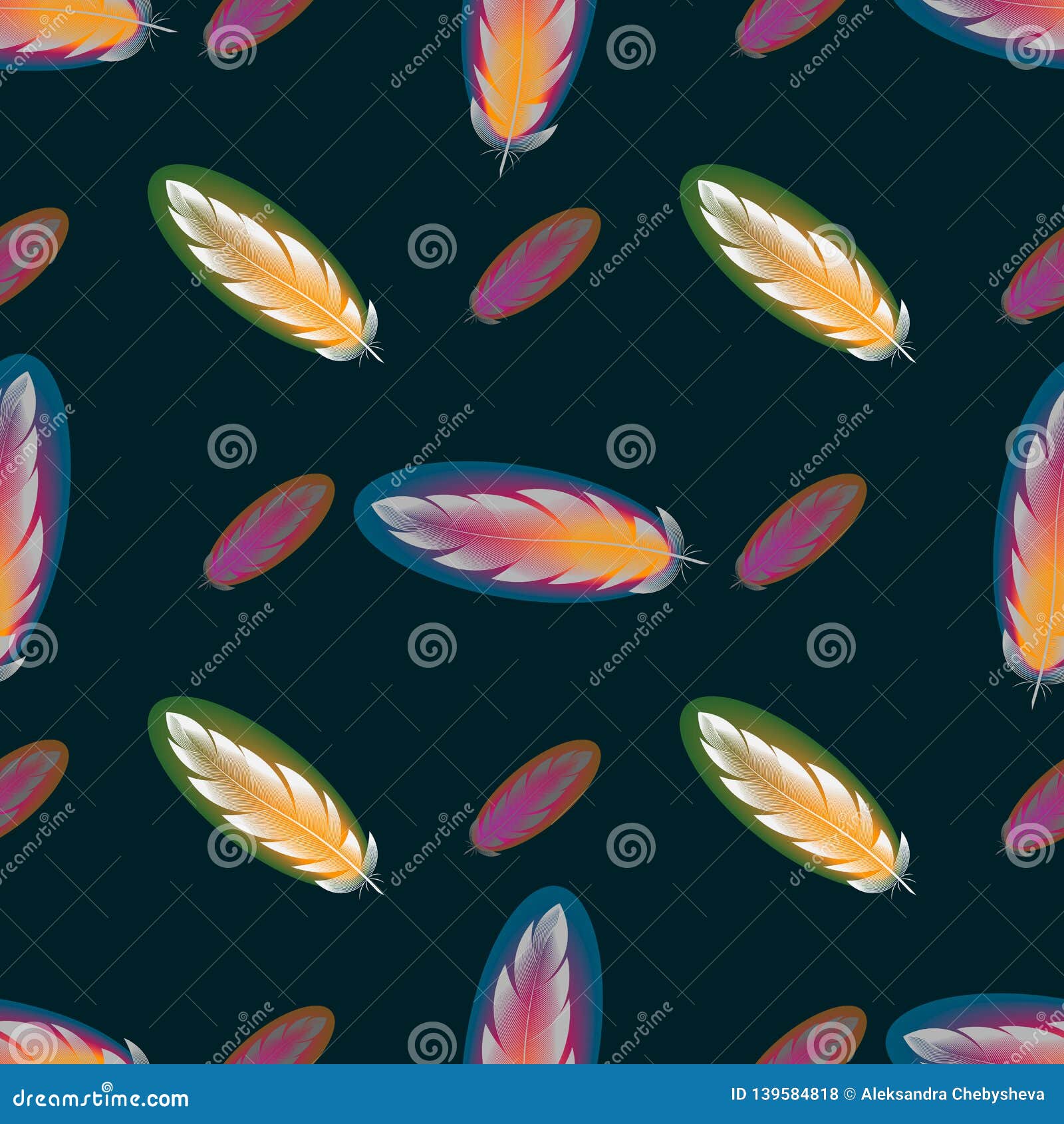 Vector Bright Seamless Pattern with Abstract Colorful Feathers Stock ...