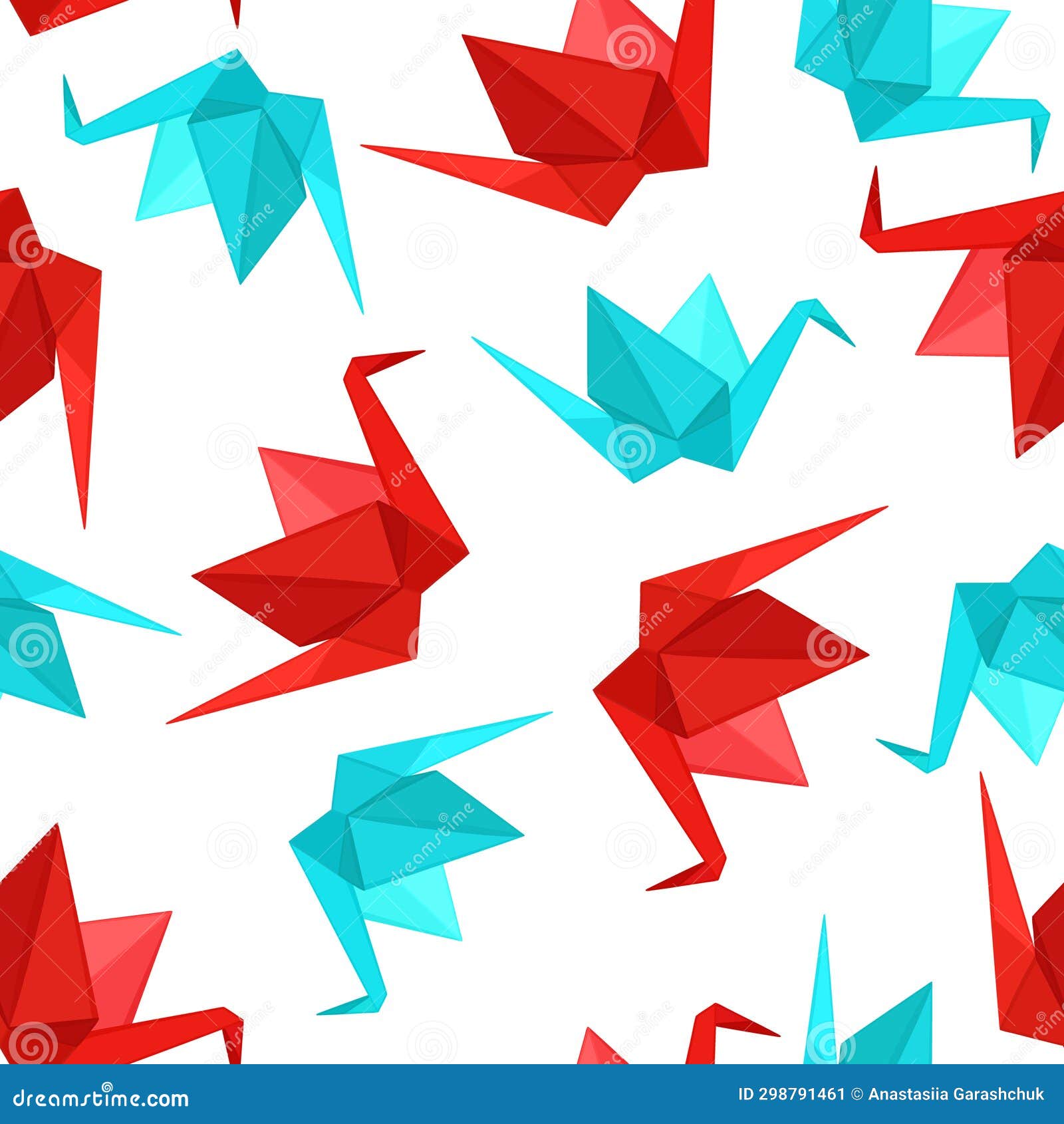 Vector Bright Seamless Pattern with Red and Blue Origami Cranes Stock ...