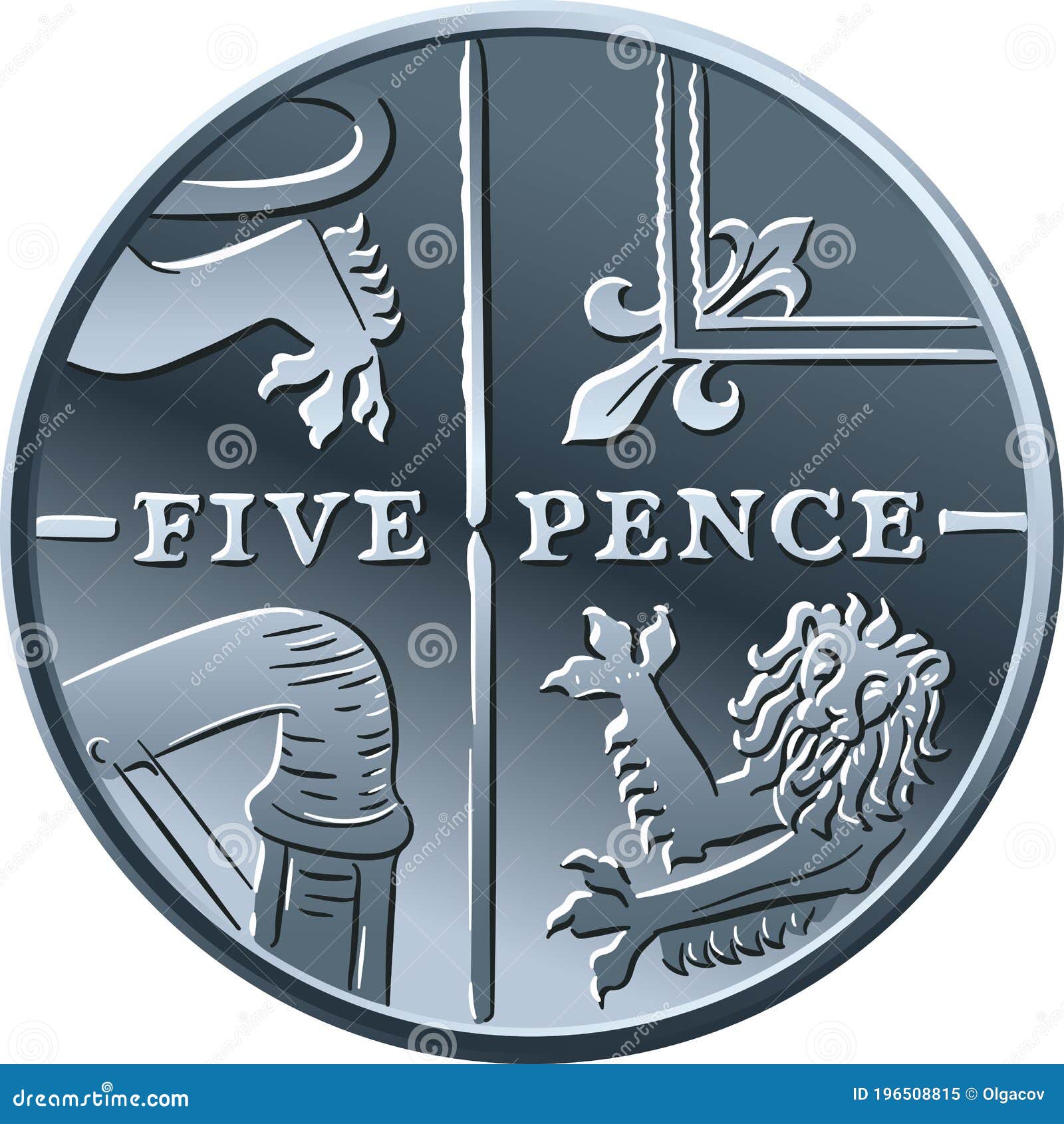 Vector British Money Gold Coin 5 Pence Stock Vector - Illustration of ...