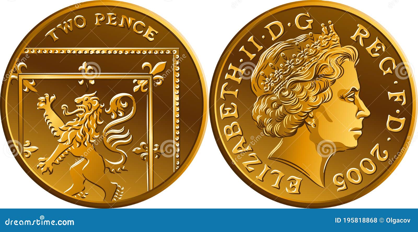 Vector British Money Gold Coin 2 Pence Editorial Stock Photo ...