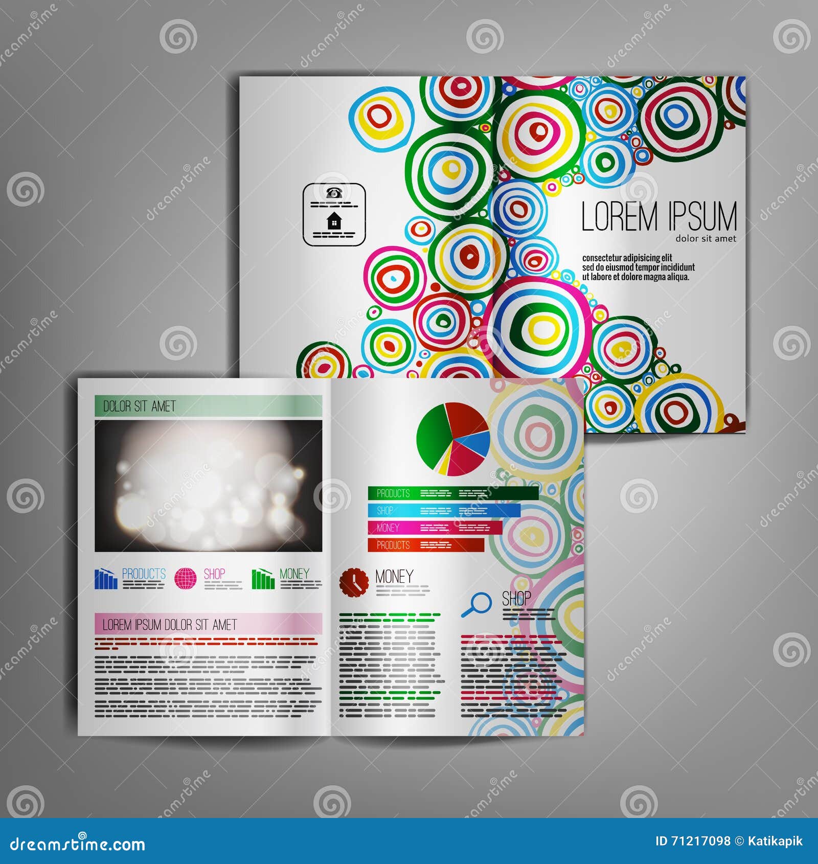 Vector Brochure Template Design with Hand Drawn Pattern of Circles ...