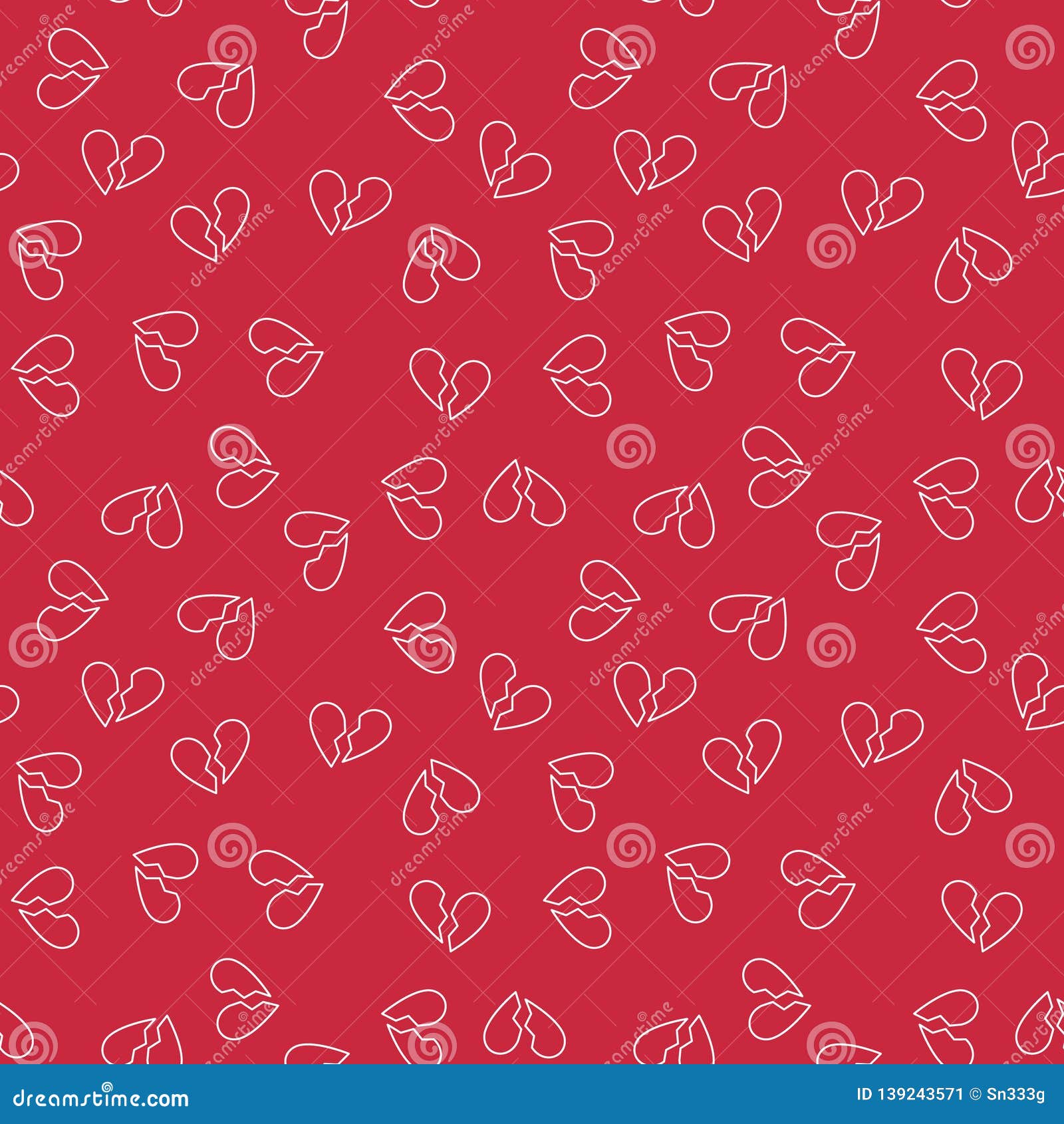 Vector Broken Heart Red Seamless Pattern in Thin Line Style Stock ...
