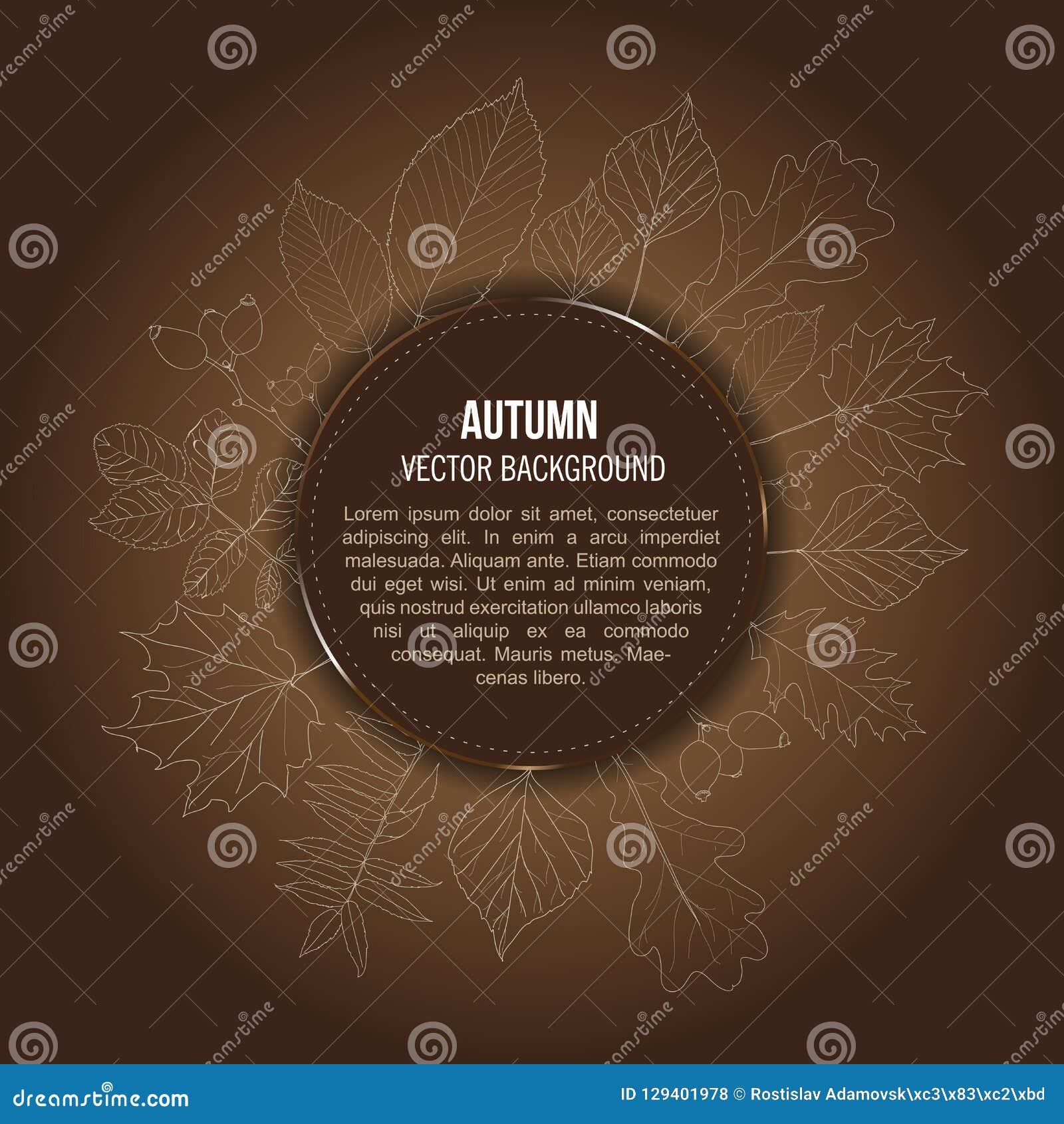 Vector Brown Autumn Background with Outlines of Leaves Stock Vector ...