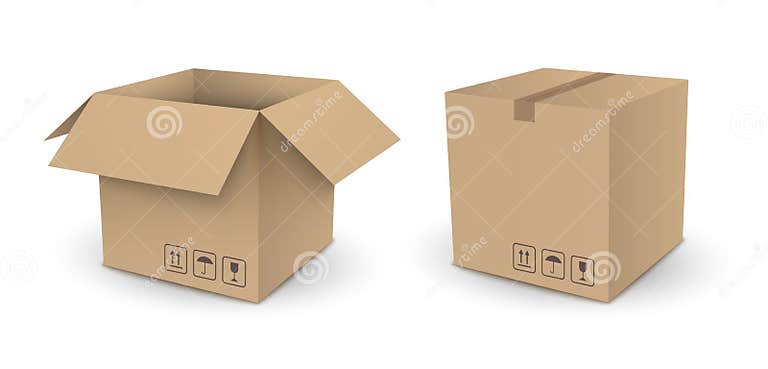 Vector Brown Cube Empty Package Box Open and Closed Isolated on Stock ...
