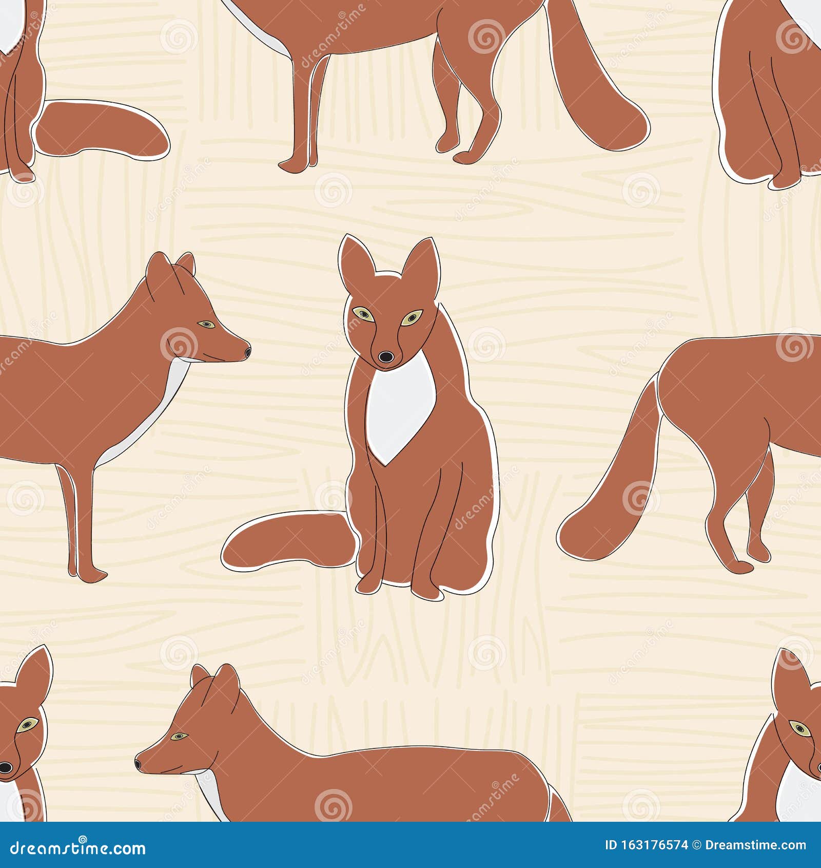 Vector Brown Fox on Beige Background Seamless Repeat Pattern ...