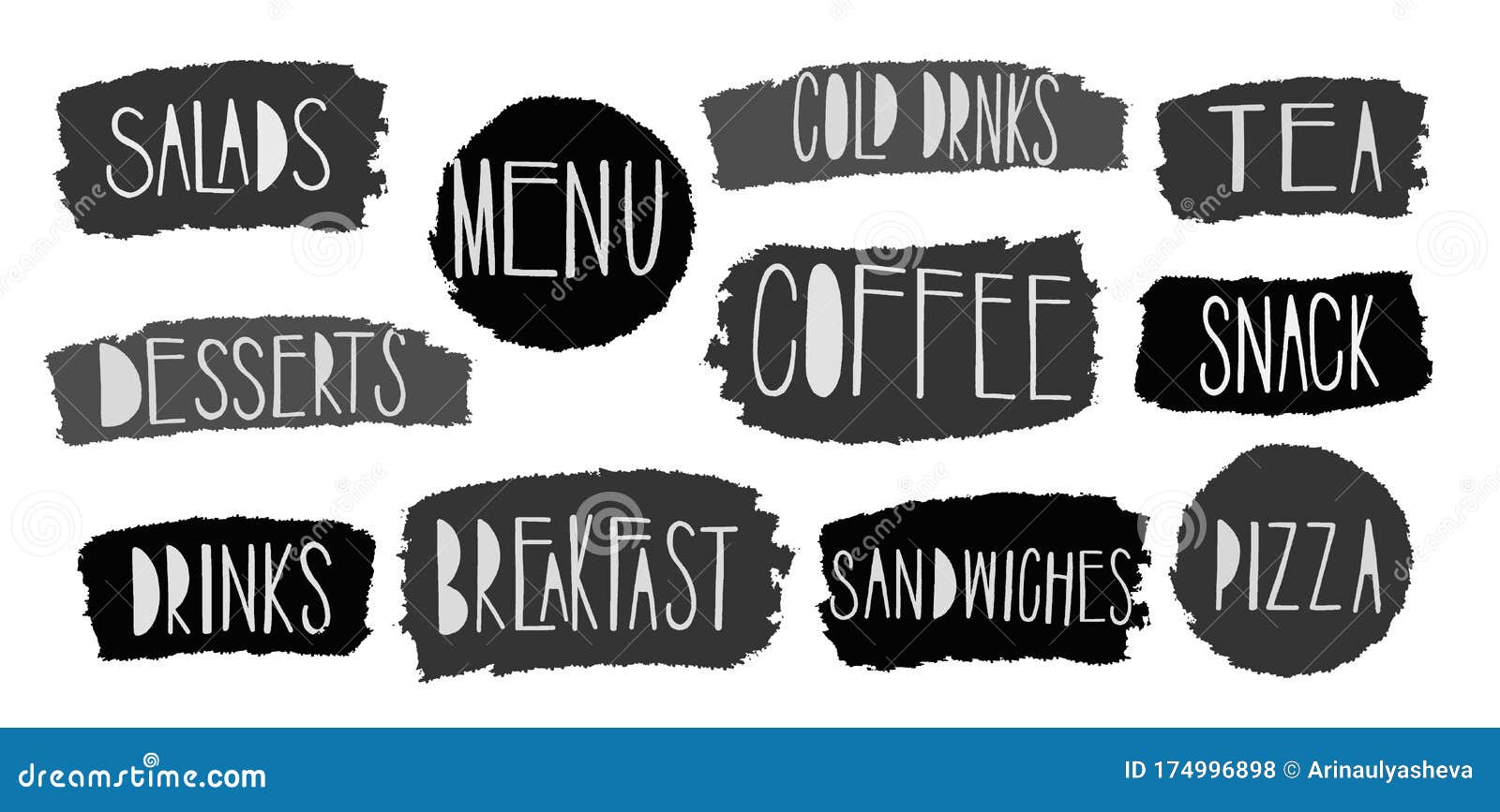 Vector Brush Stroke Food Menu Text Boxes Set. Painted Strips, Round ...